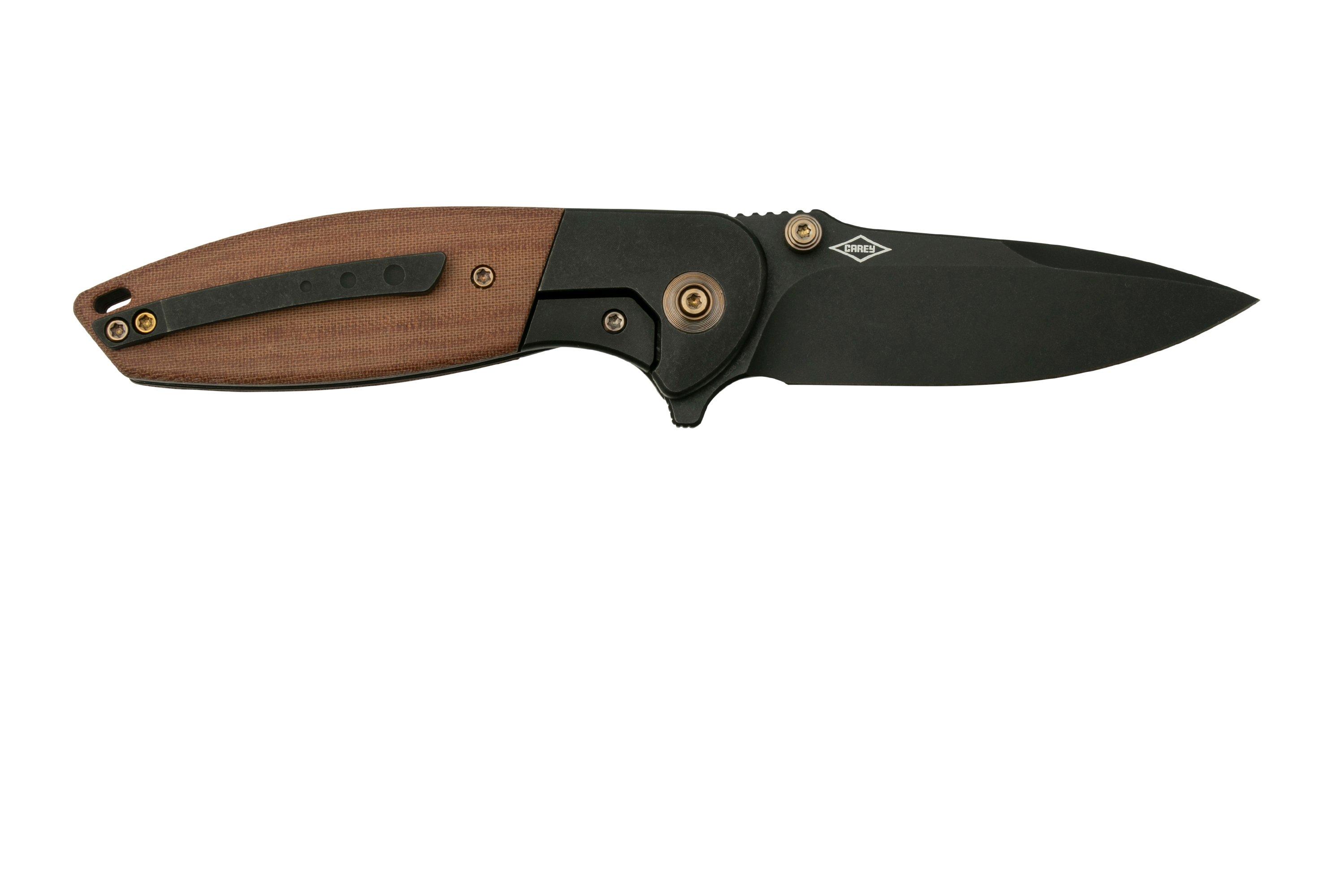 WE Knife Nitro Mini WE22015-4, Black Titanium, Brown Micarta Inlay, CPM ...