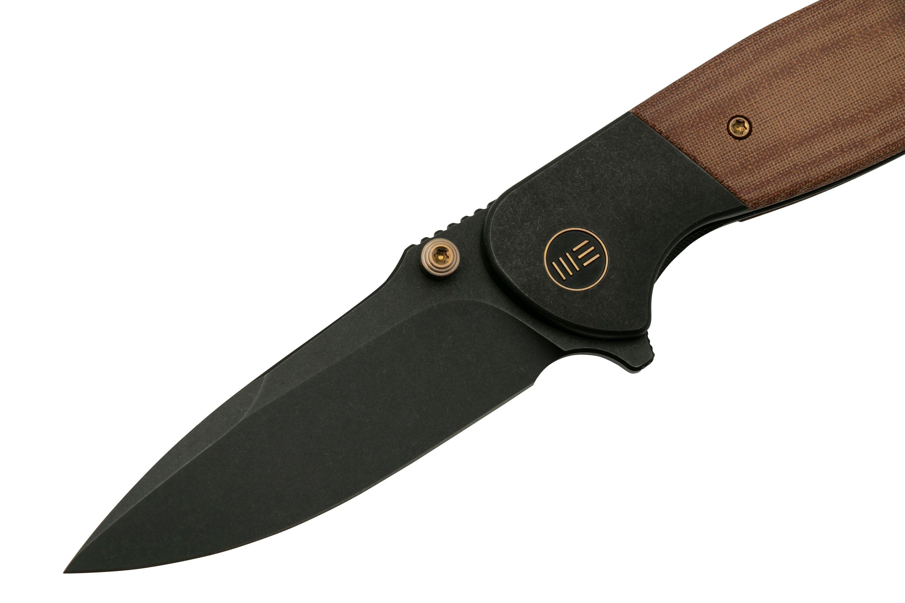 WE Knife Nitro Mini WE22015-4, Black Titanium, Brown Micarta Inlay, CPM ...