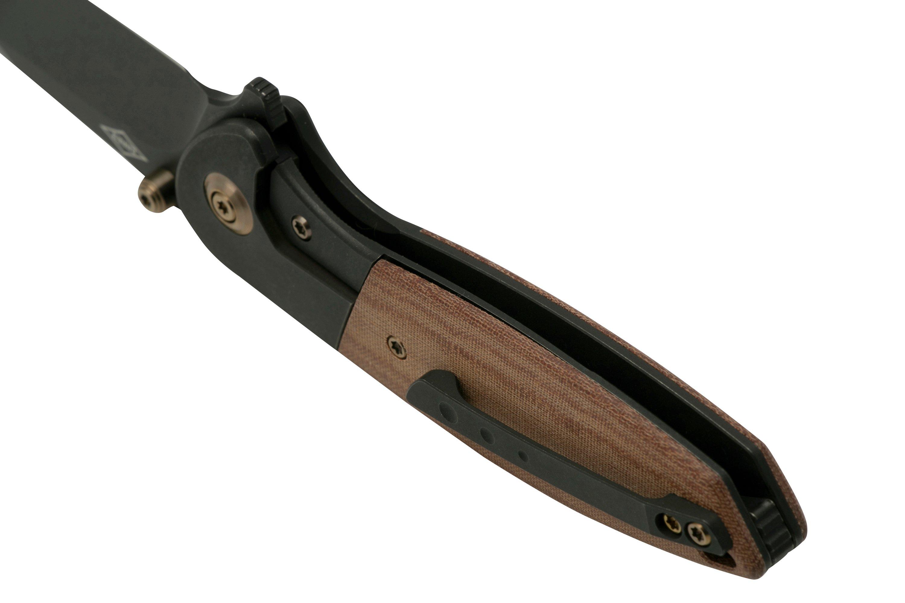 WE Knife Nitro Mini WE22015-4, Black Titanium, Brown Micarta Inlay, CPM ...