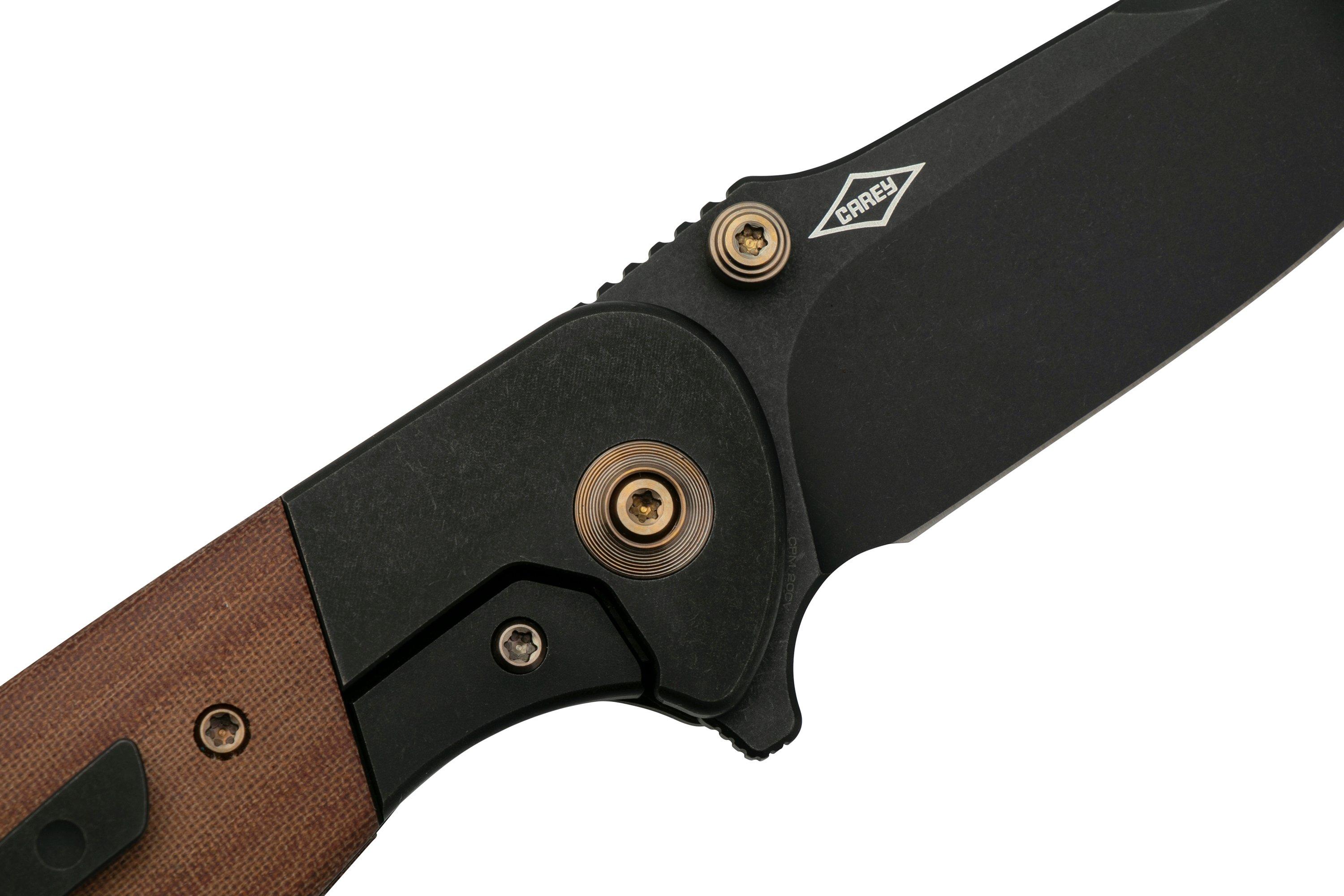 WE Knife Nitro Mini WE22015-4, Black Titanium, Brown Micarta Inlay, CPM ...