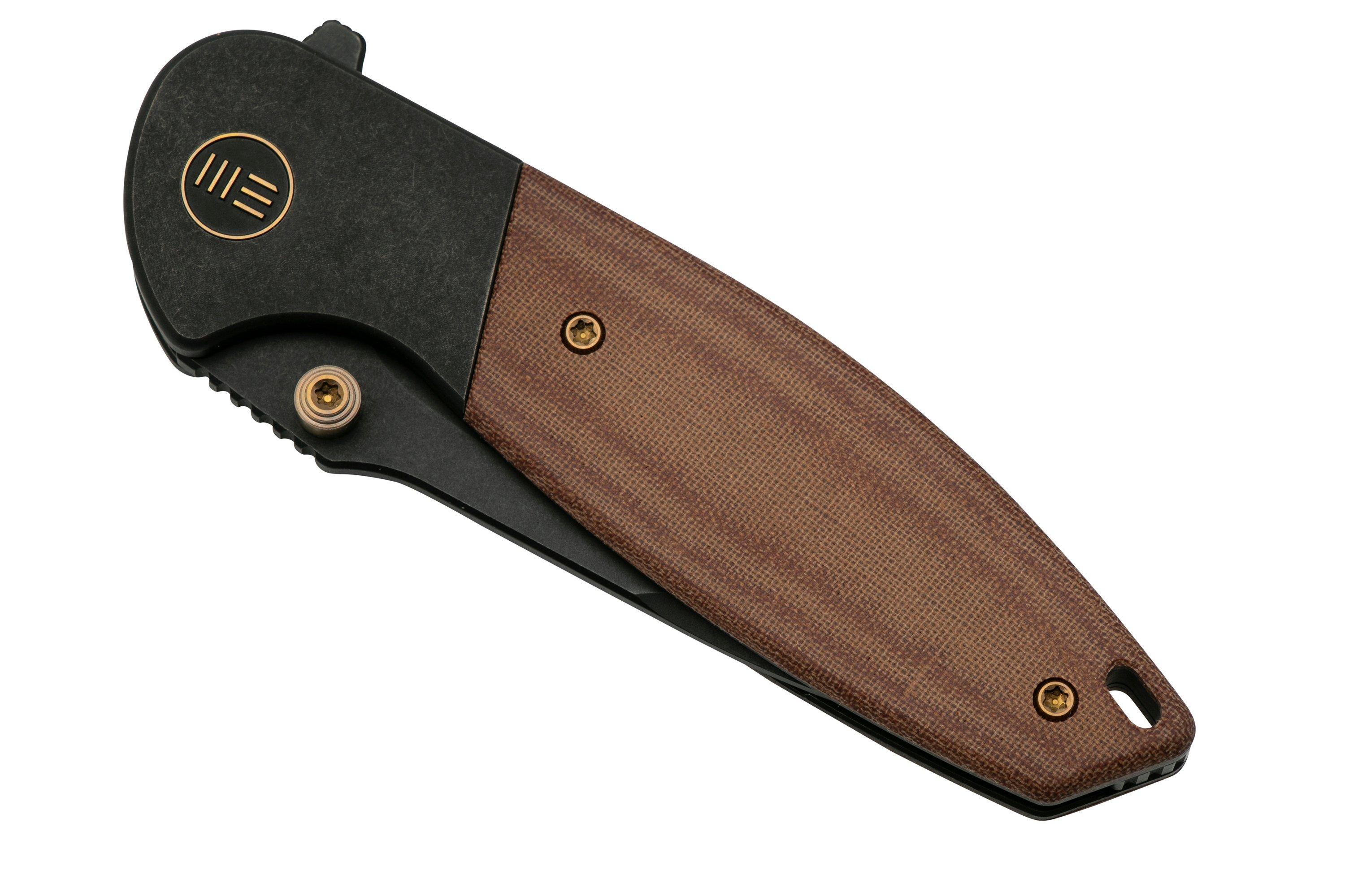 WE Knife Nitro Mini WE22015-4, Black Titanium, Brown Micarta Inlay, CPM ...