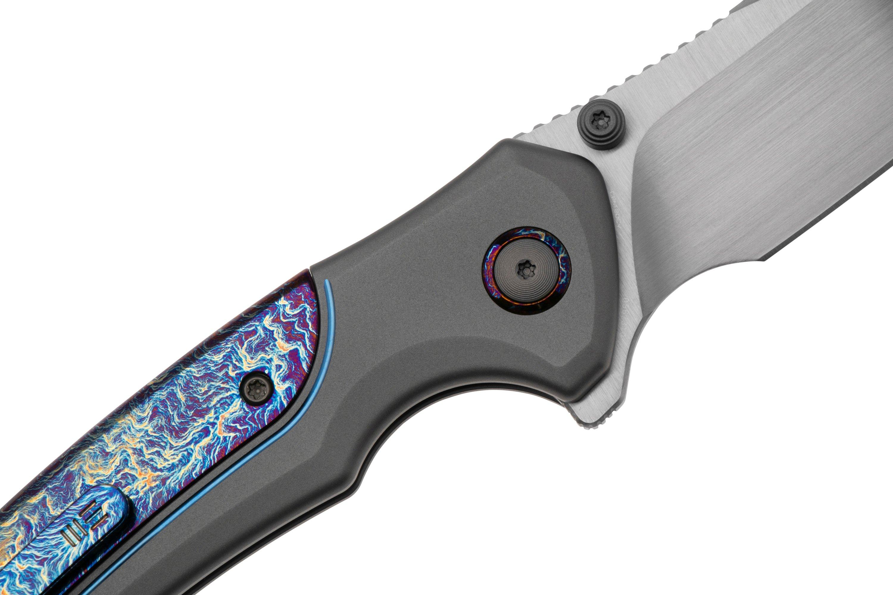 WE Knife Ziffius WE22024D-4 Hand Rubbed Satin CPM 20CV, Gray Titanium, Flamed Titanium Integral ...