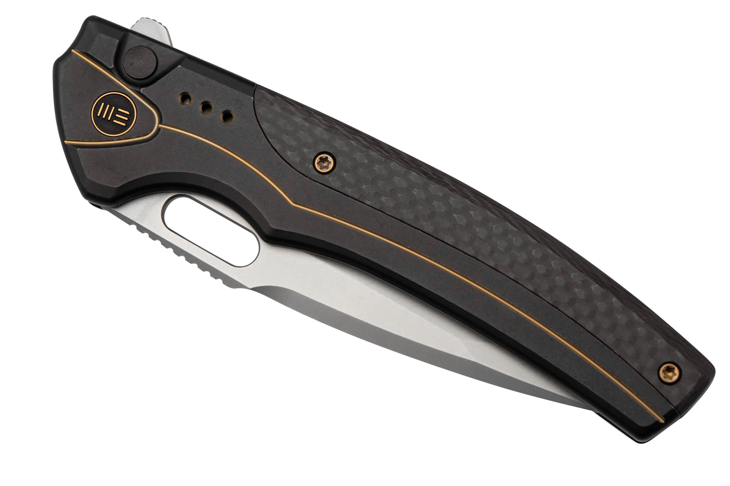 WE Knife Exciton Black Titanium Silver Twill Carbon Fiber, Bead Blasted ...