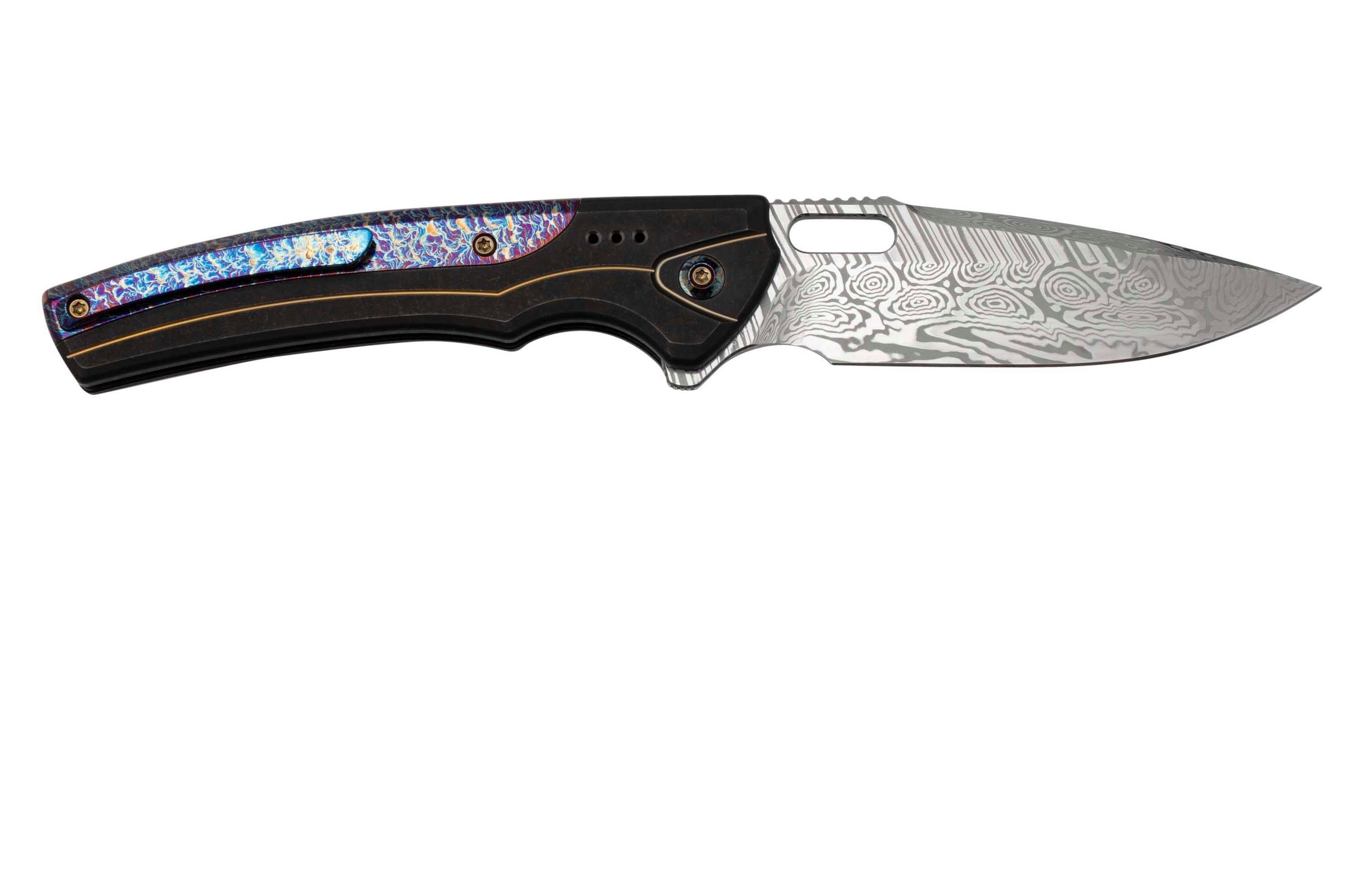 WE Knife Exciton Black Titanium Flamed Titanium, Heimskringla Damasteel ...