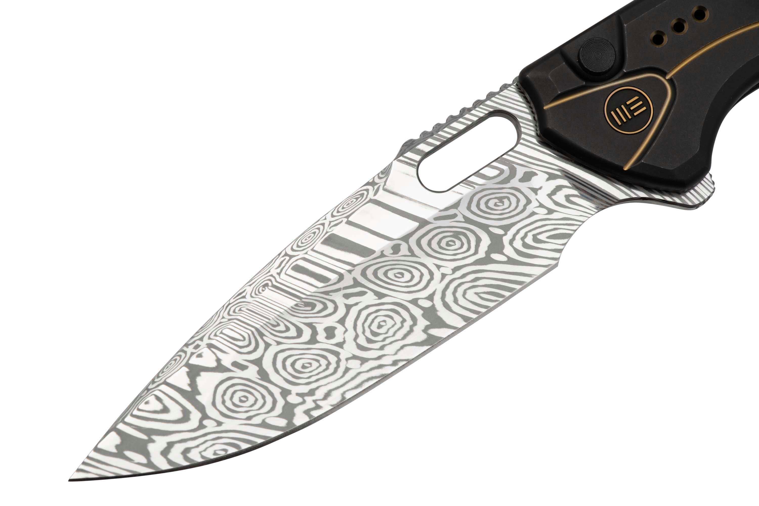WE Knife Exciton Black Titanium Flamed Titanium, Heimskringla Damasteel ...