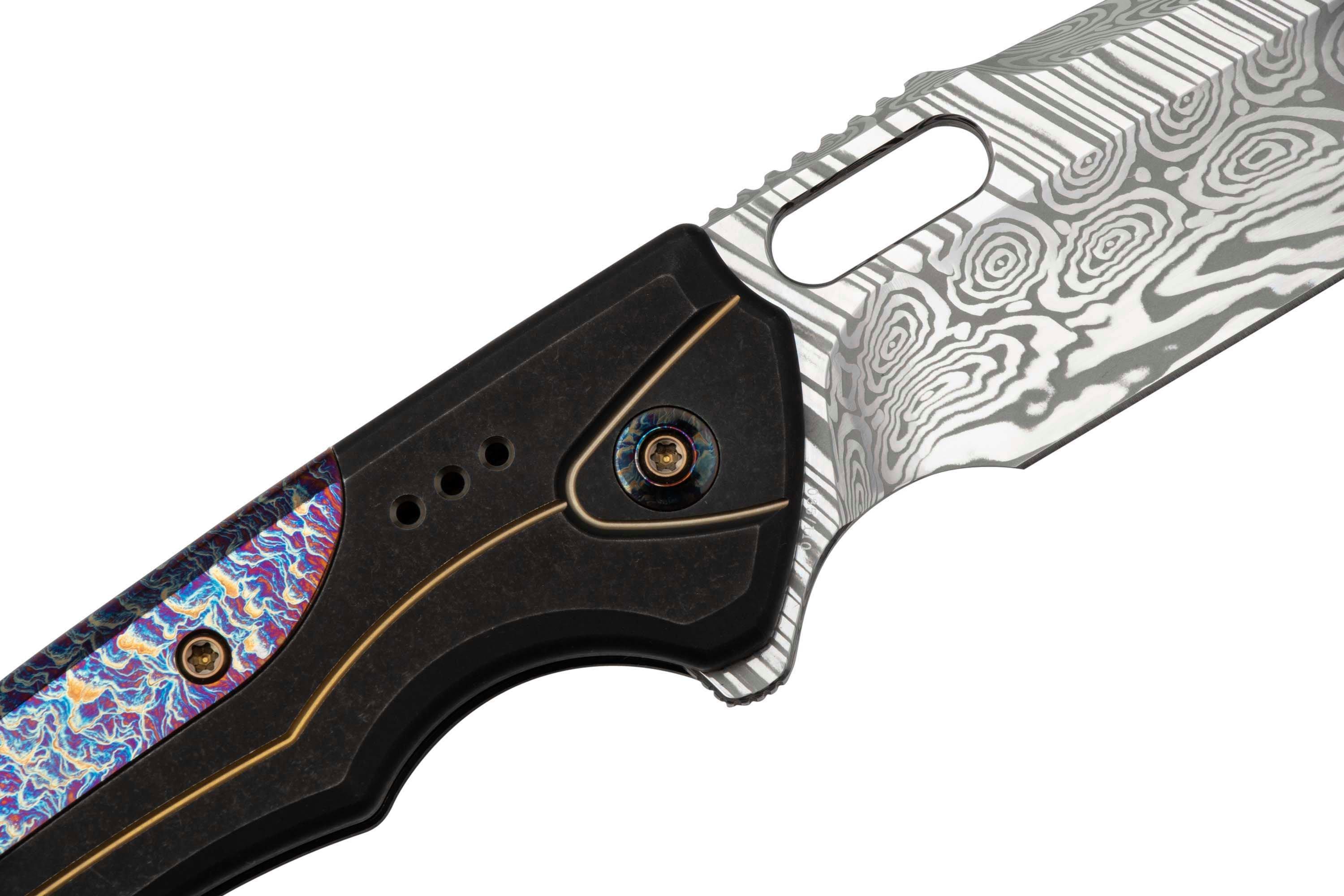 WE Knife Exciton Black Titanium Flamed Titanium, Heimskringla Damasteel ...