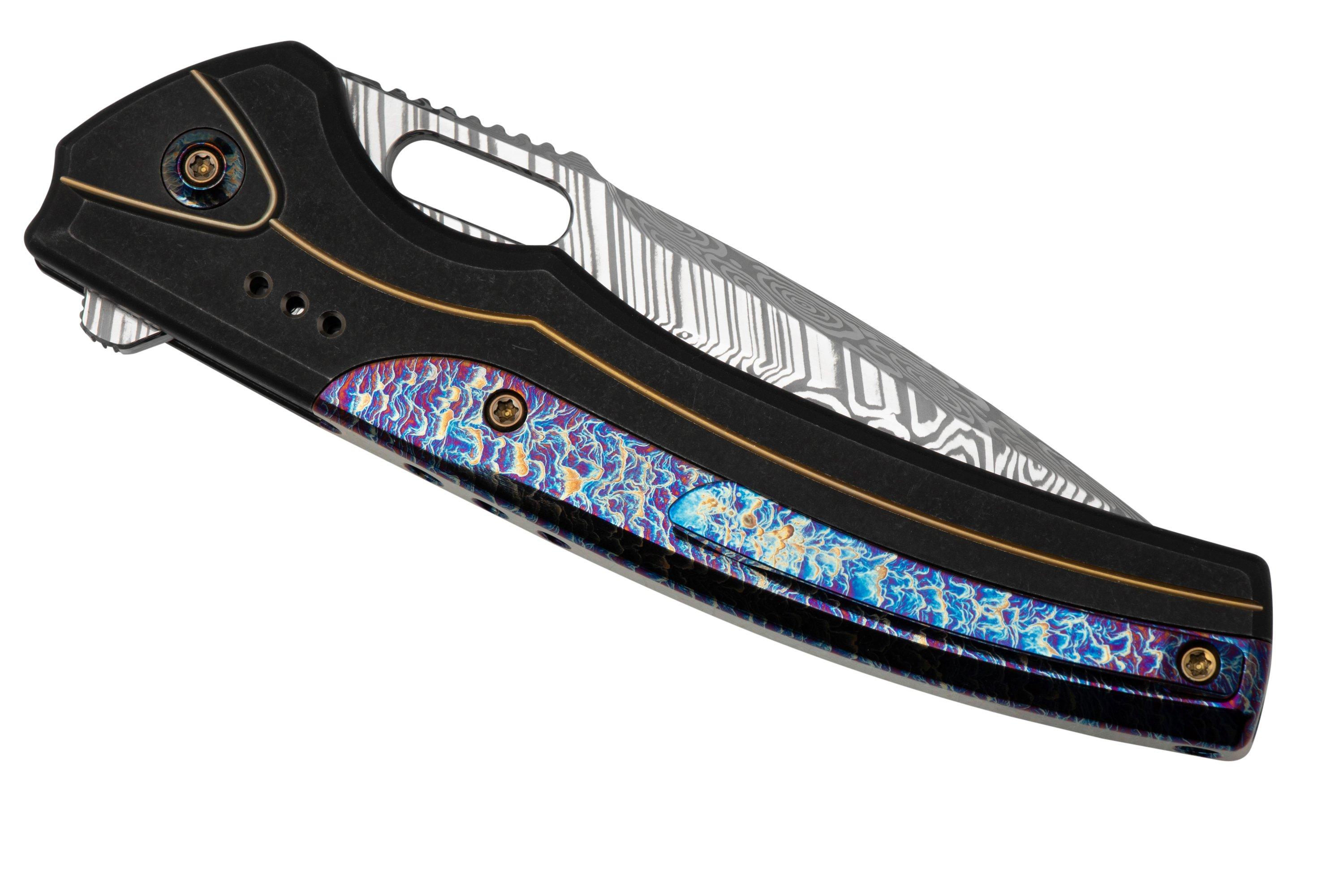 WE Knife Exciton Black Titanium Flamed Titanium, Heimskringla Damasteel ...