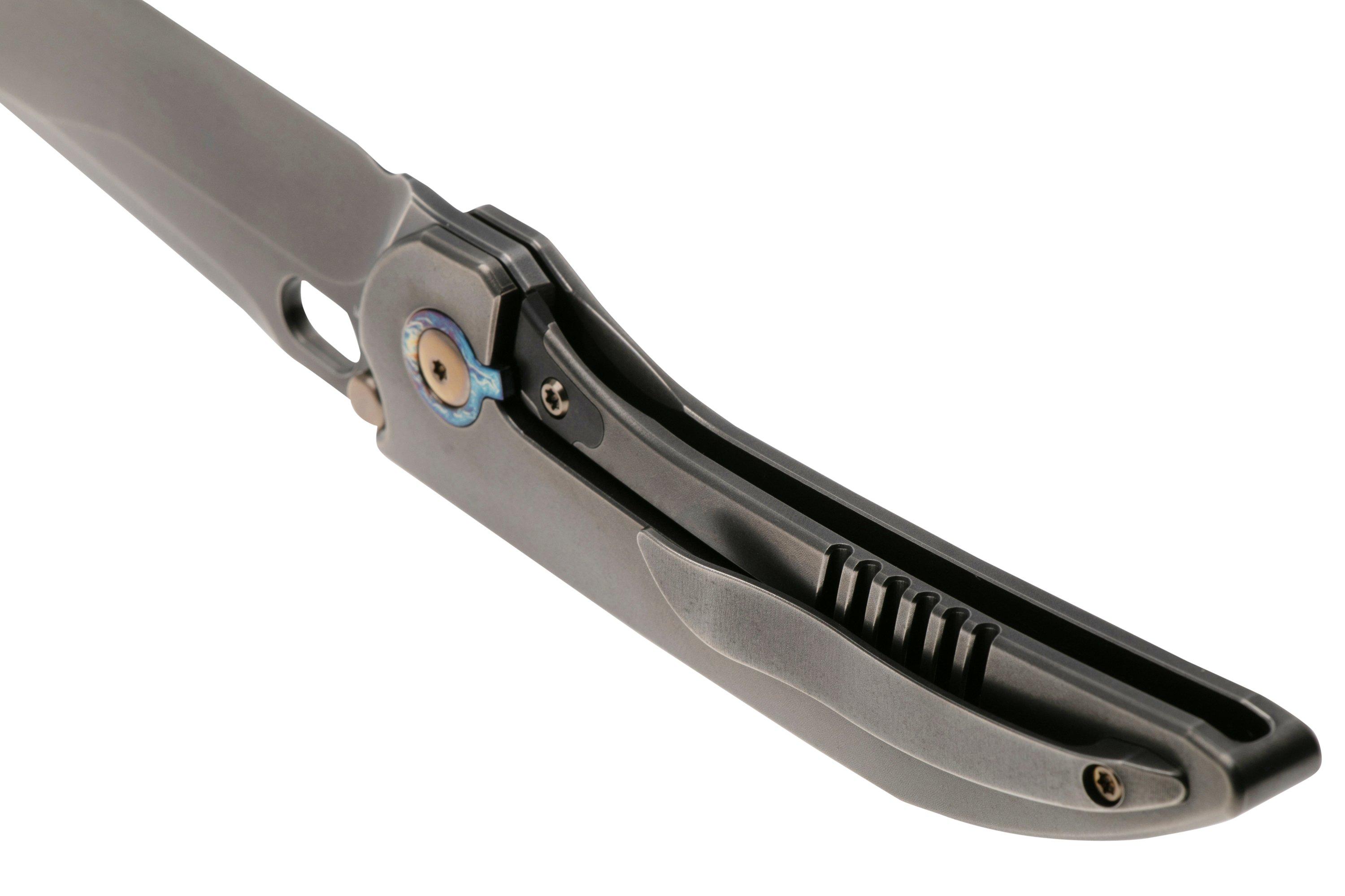 WE Knife Attor WE23037B-1 Polished Gray CPM 20CV, Gray Titanium pocket ...