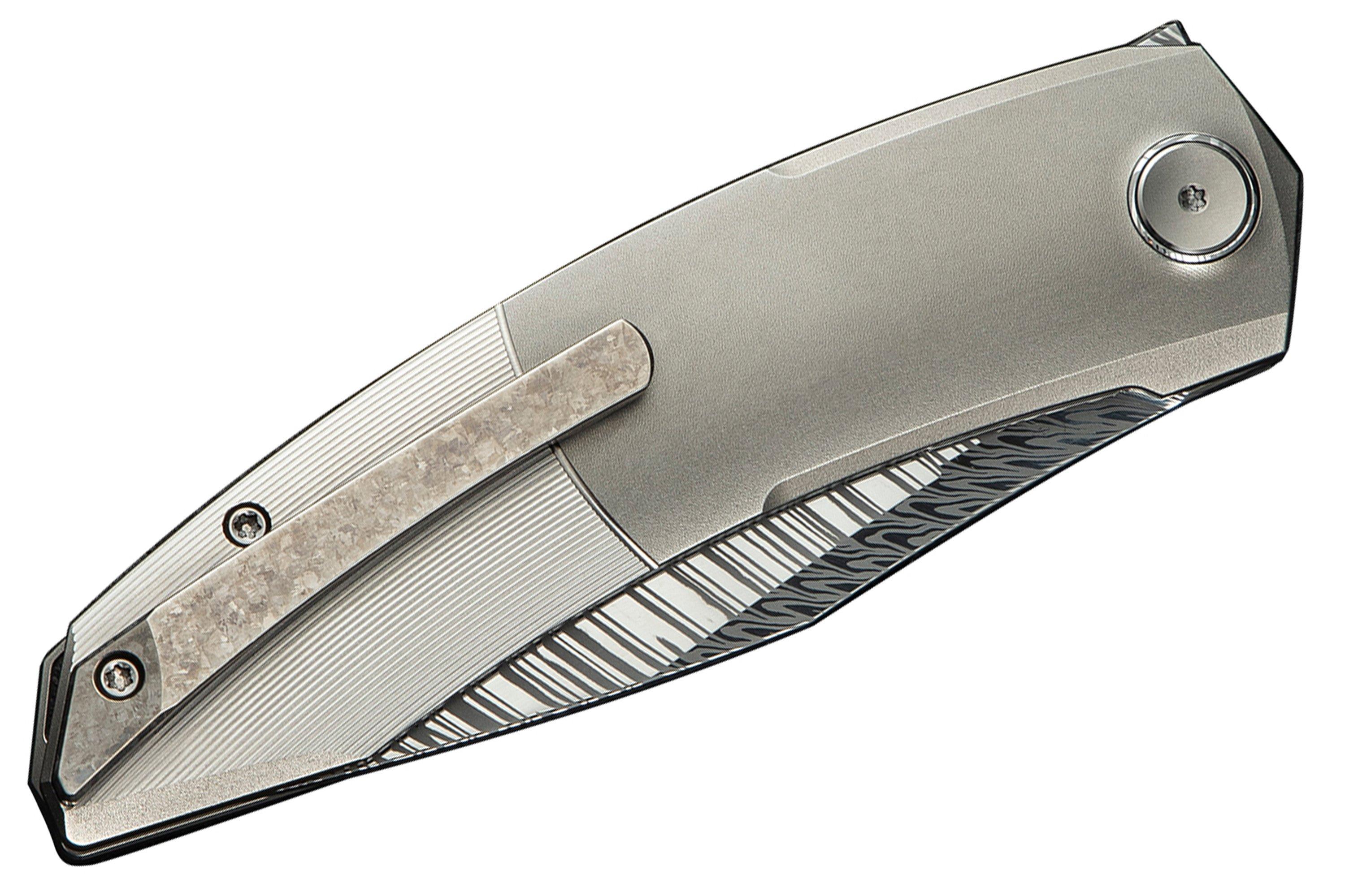 WE Knife Sine WE23069B-DS1 Fafnir-Damast, Wave Bead Blasted Titanium ...