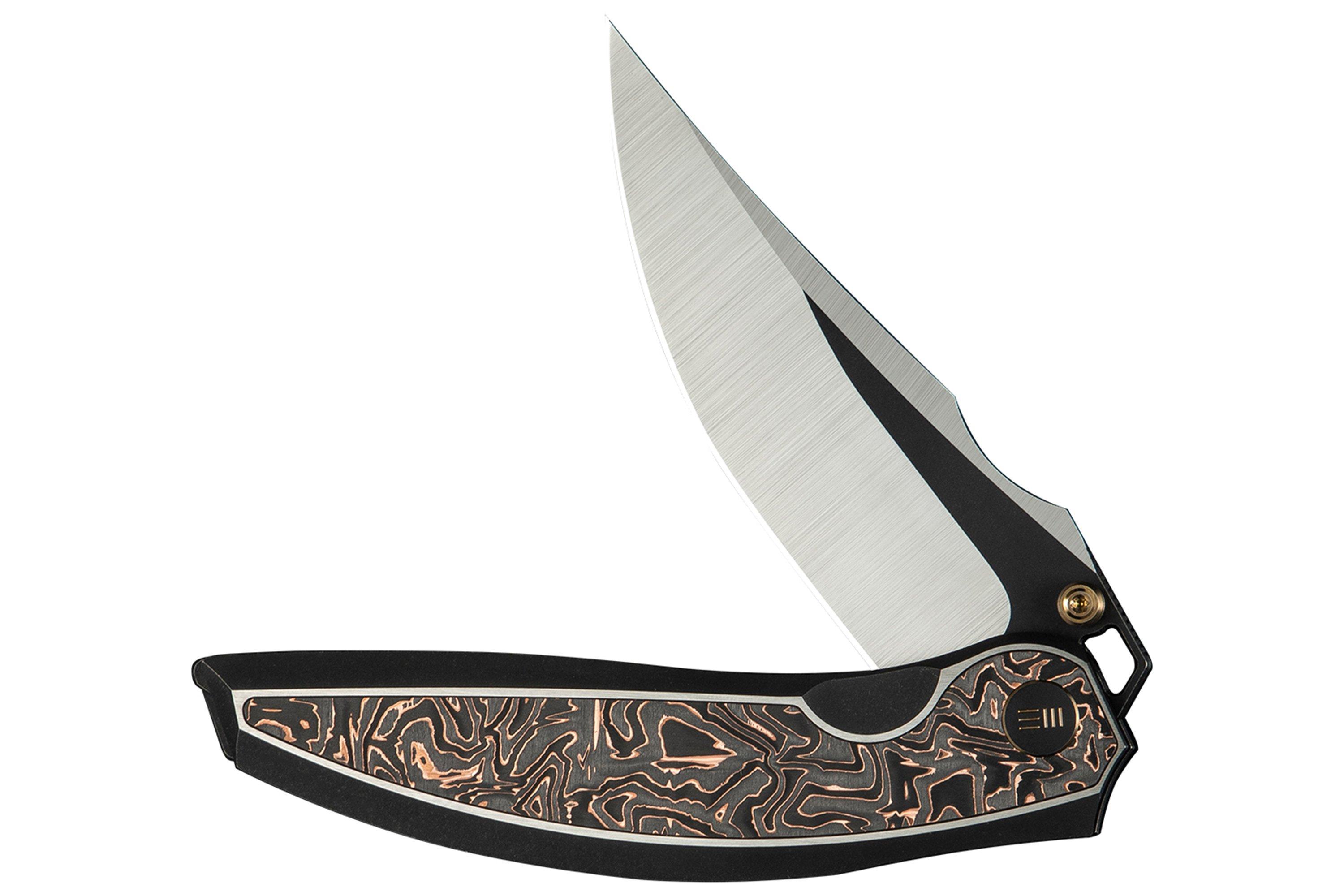 WE Knife Quinseris WE23093-1 Satin, Black Titanium Copper Foil Carbon Inlay, couteau de poche ...