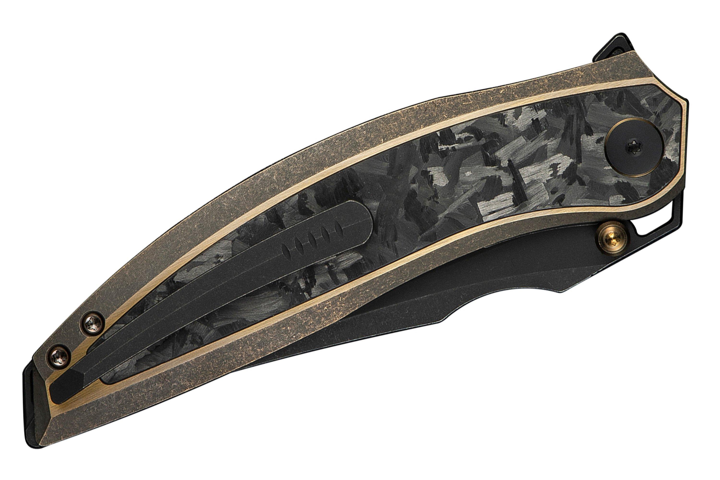 WE Knife Quinseris WE23093-2 Black Stonewashed Bronze Titanium Shredded Carbon Inlay, navalha ...