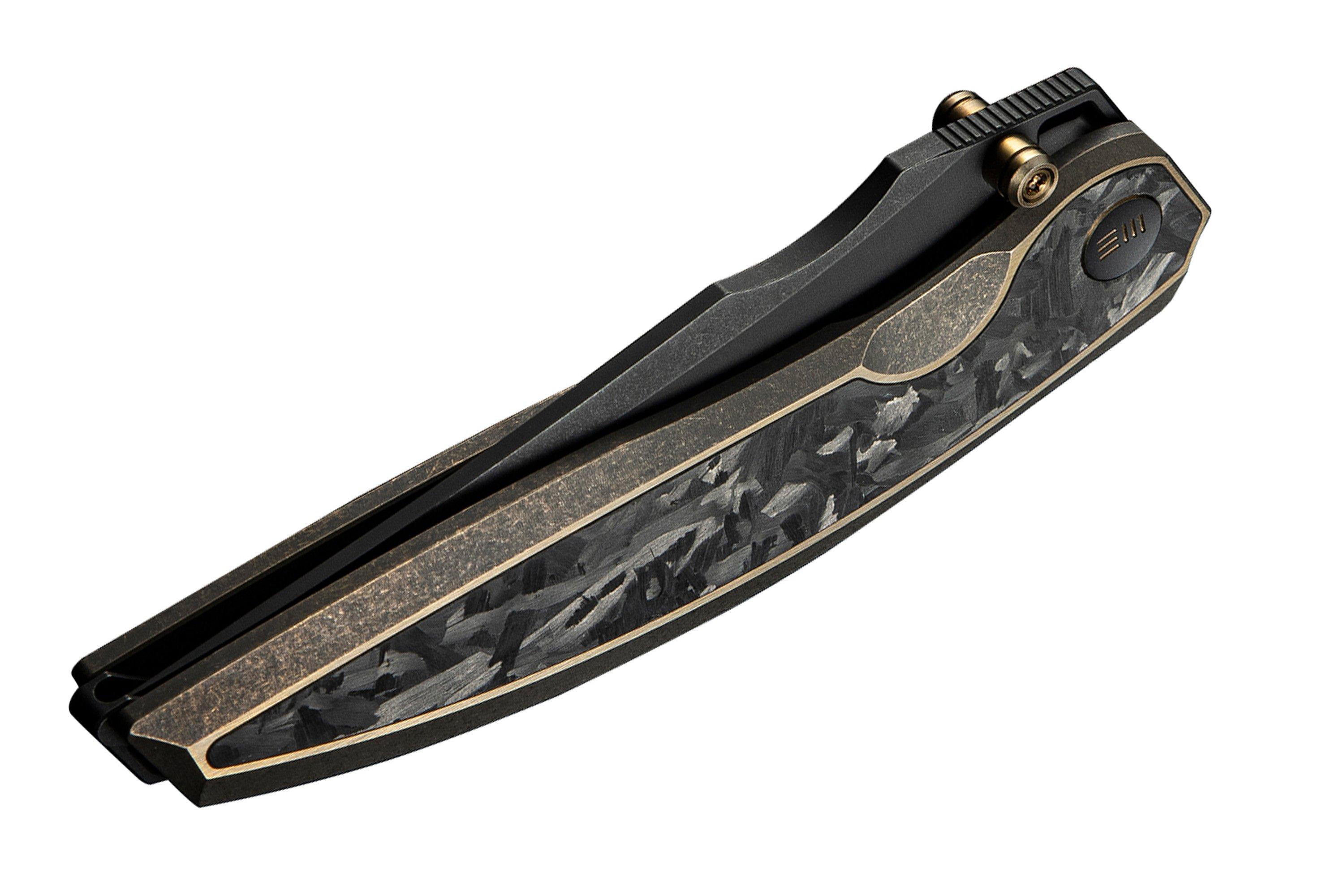 WE Knife Quinseris WE23093-2 Black Stonewashed Bronze Titanium Shredded Carbon Inlay, navalha ...