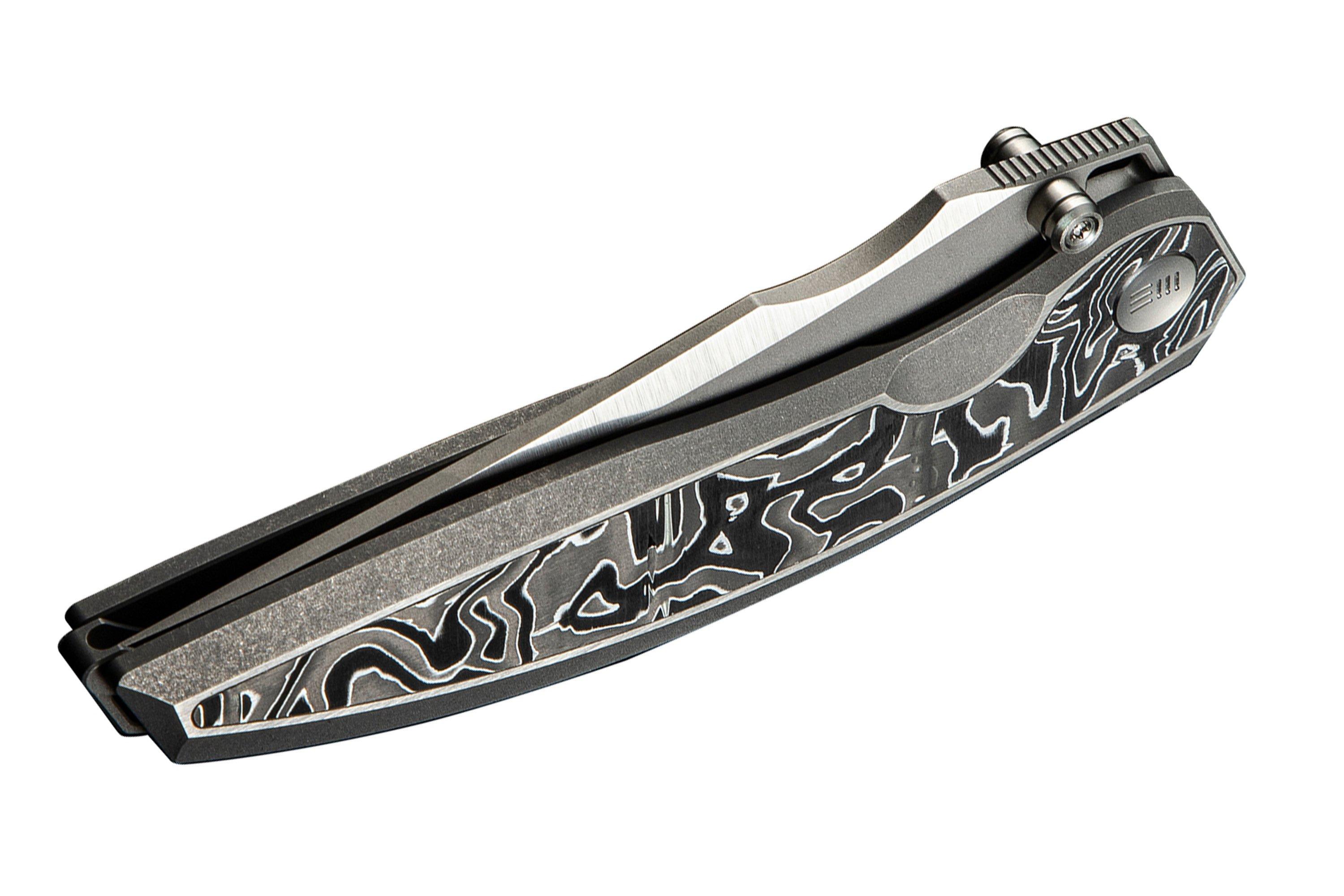 WE Knife Quinseris WE23093-3 Polished Satin Gray Stonewashed, Gray Titanium Aluminum Foil Carbon ...