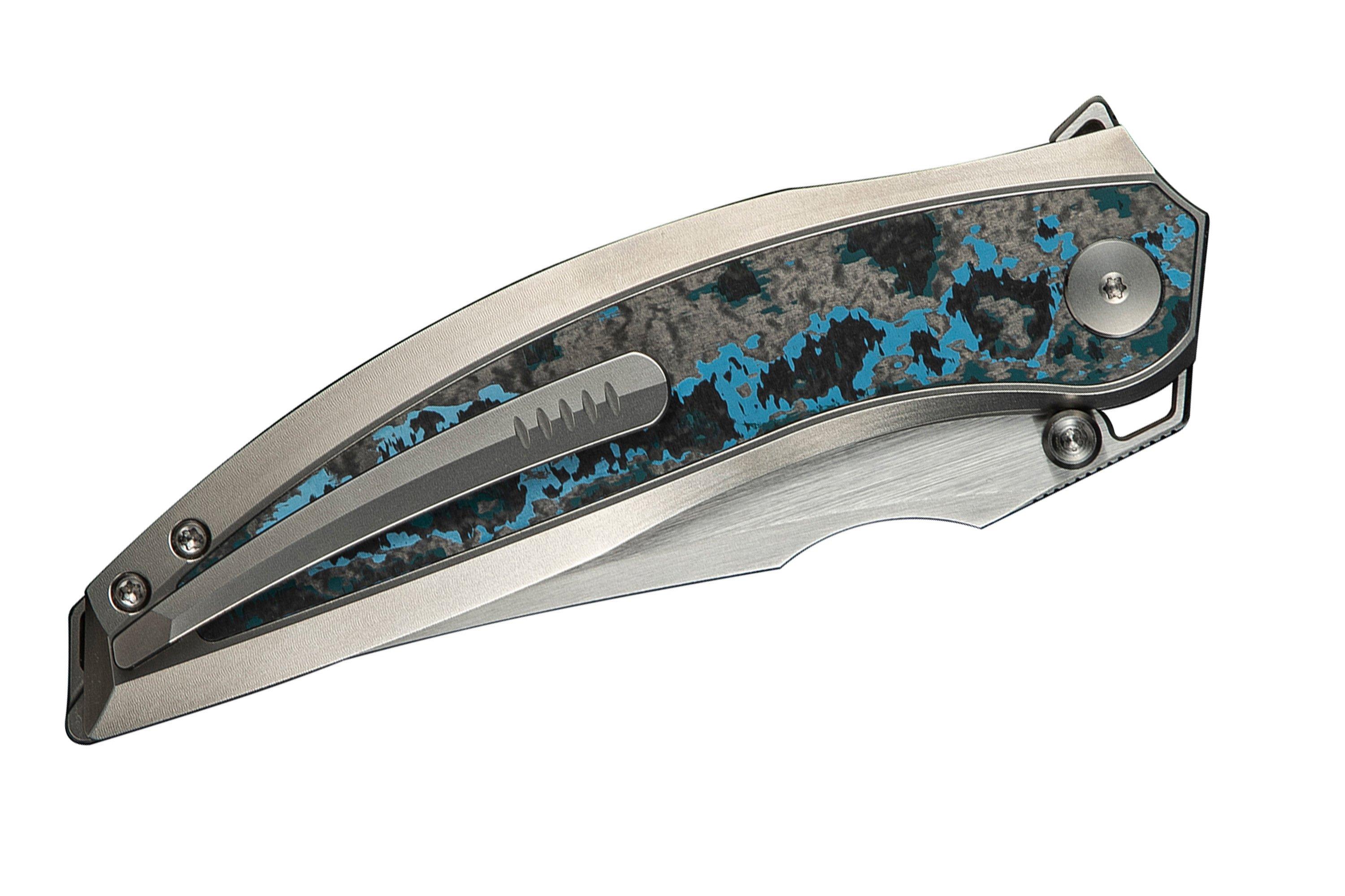 WE Knife Quinseris WE23093-4 Satin, Polished Bead Blasted Titanium Arctic Storm Fat Carbon Inlay ...