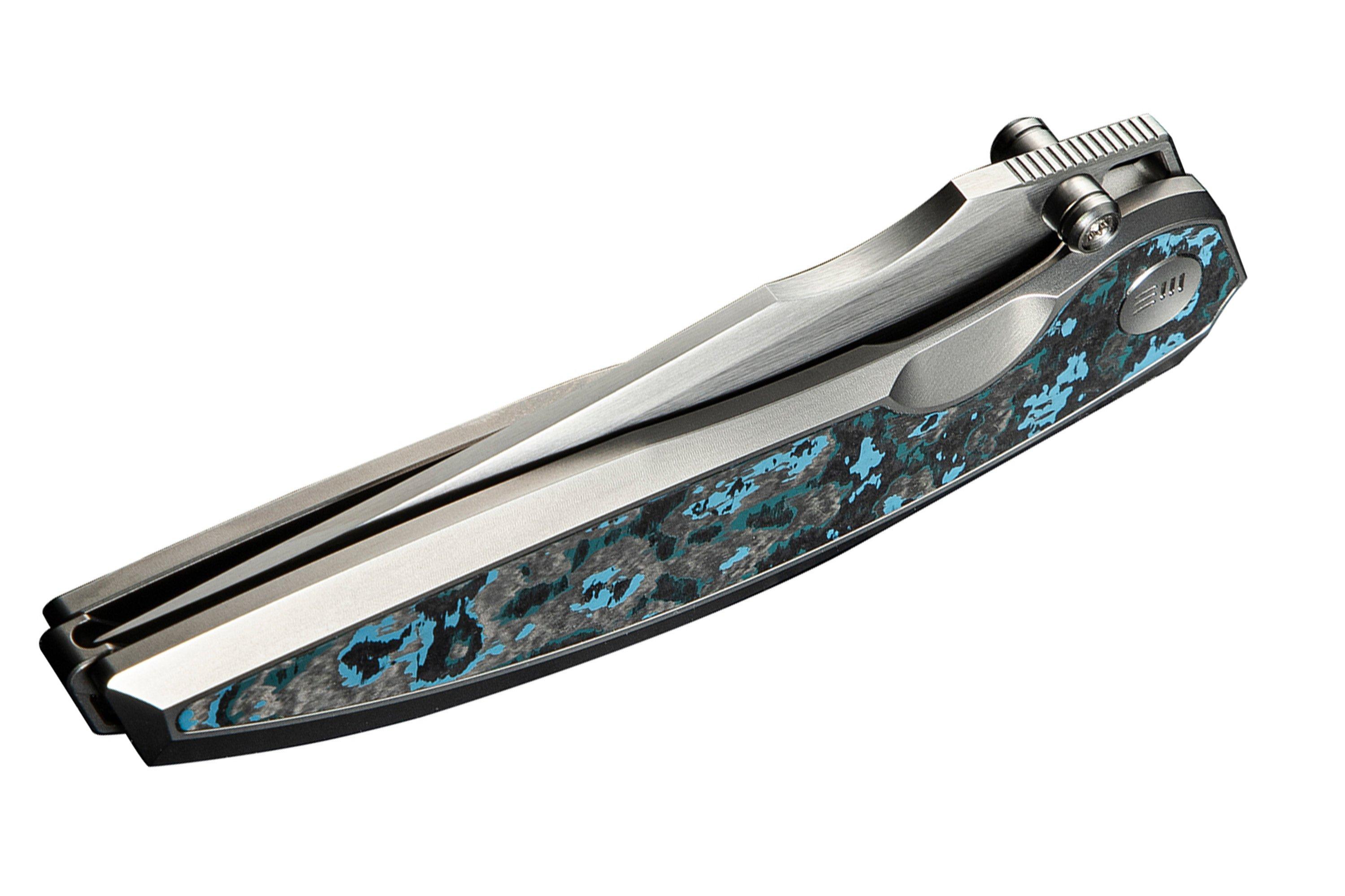 WE Knife Quinseris WE23093-4 Satin, Polished Bead Blasted Titanium Arctic Storm Fat Carbon Inlay ...