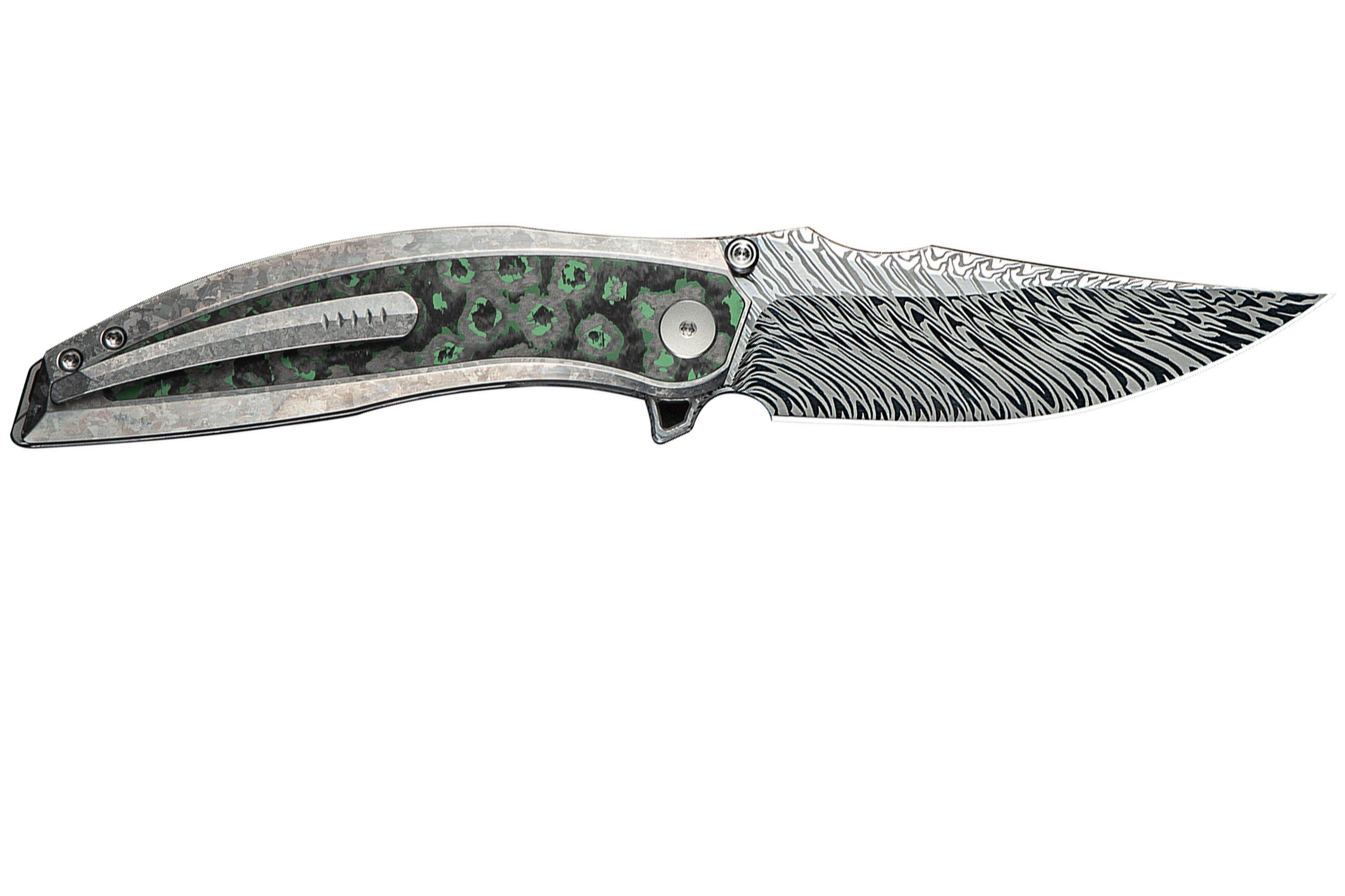 WE Knife Quinseris WE23093-DS1 Fafnir Damasteel, Crystalized Silver Titanium Jungle Wear Fat ...