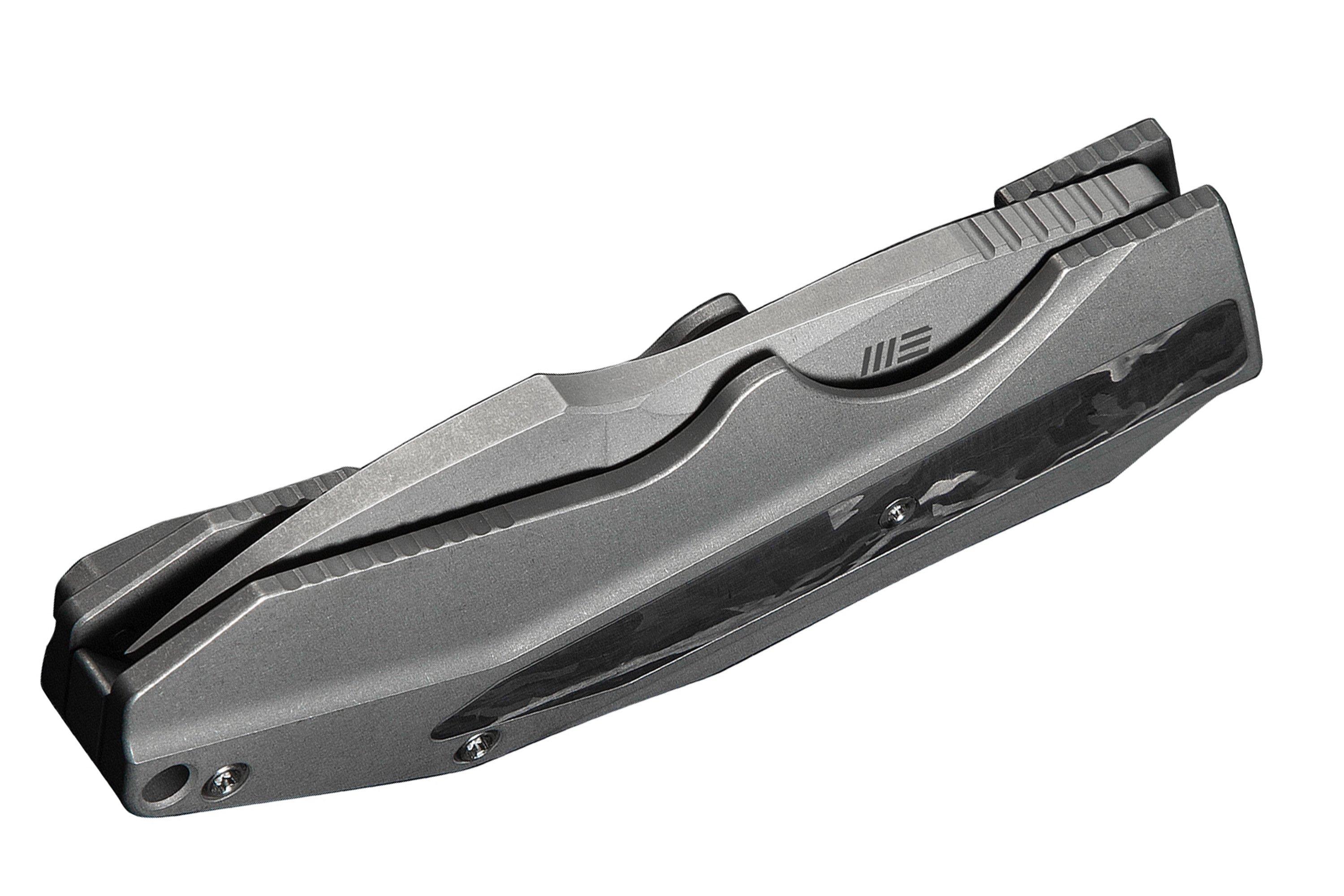 WE Knife Coral WE24044-2, Gray Stonewashed CPM 20CV, Gray Titanium, Marble Carbon Fiber Inlay ...