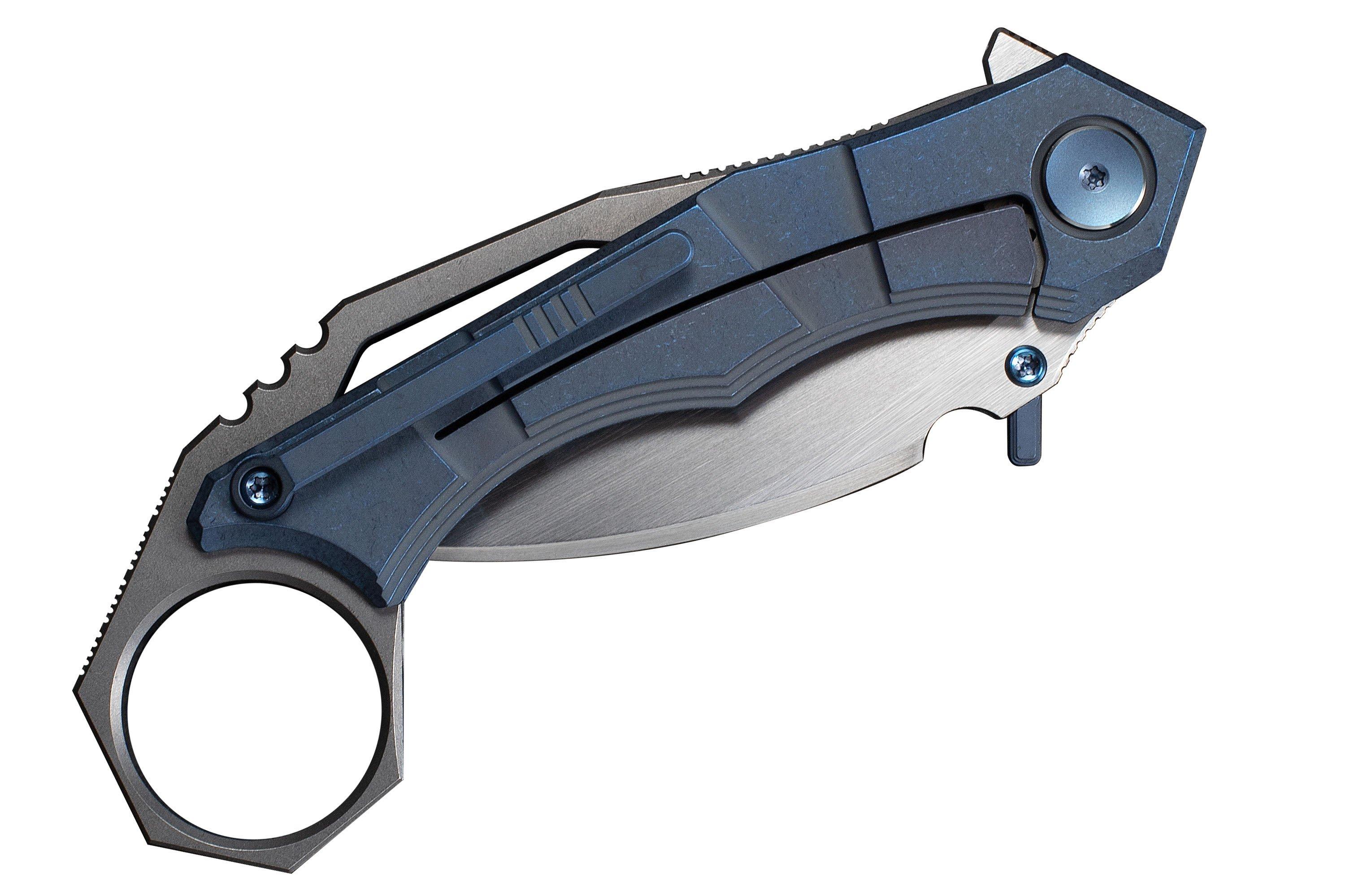 WE Knife Tayra WE24069-3 Hand Rubbed Satin Bohler M390, Blue Titanium ...