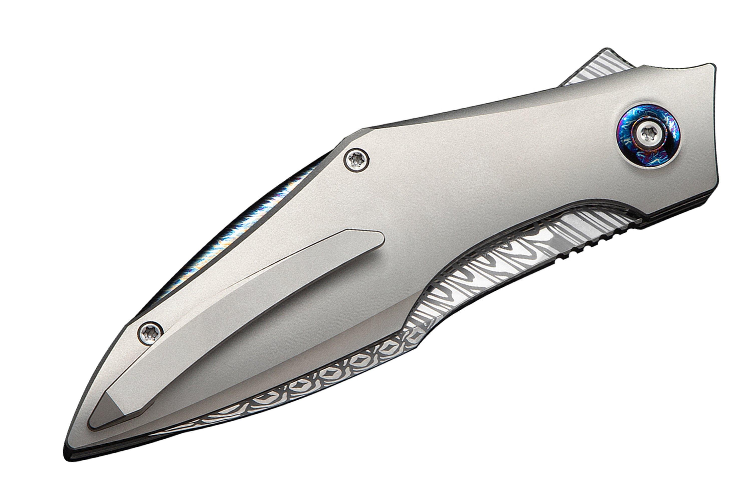 WE Knife Krait Snake WE24084-DS1 Fafnir Damasteel, Gray Titanium, Flamed Hardware, pocket knife ...