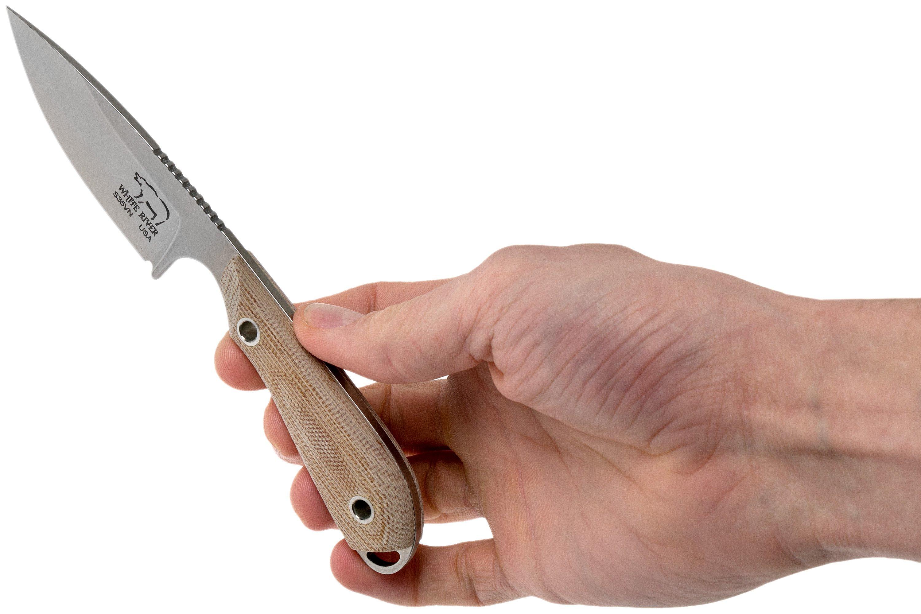 White River Knives M1 Natural Canvas Micarta fixed knife, Kydex sheath ...