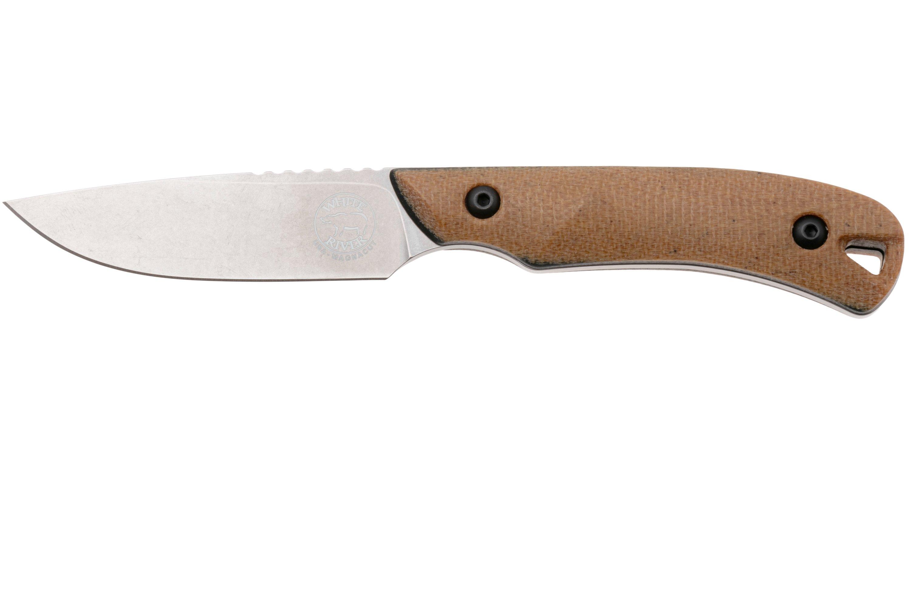 White River Knives Axiom WRSS-AXM-MNB Stonewashed MagnaCut, Natural Canvas Micarta, hunting ...