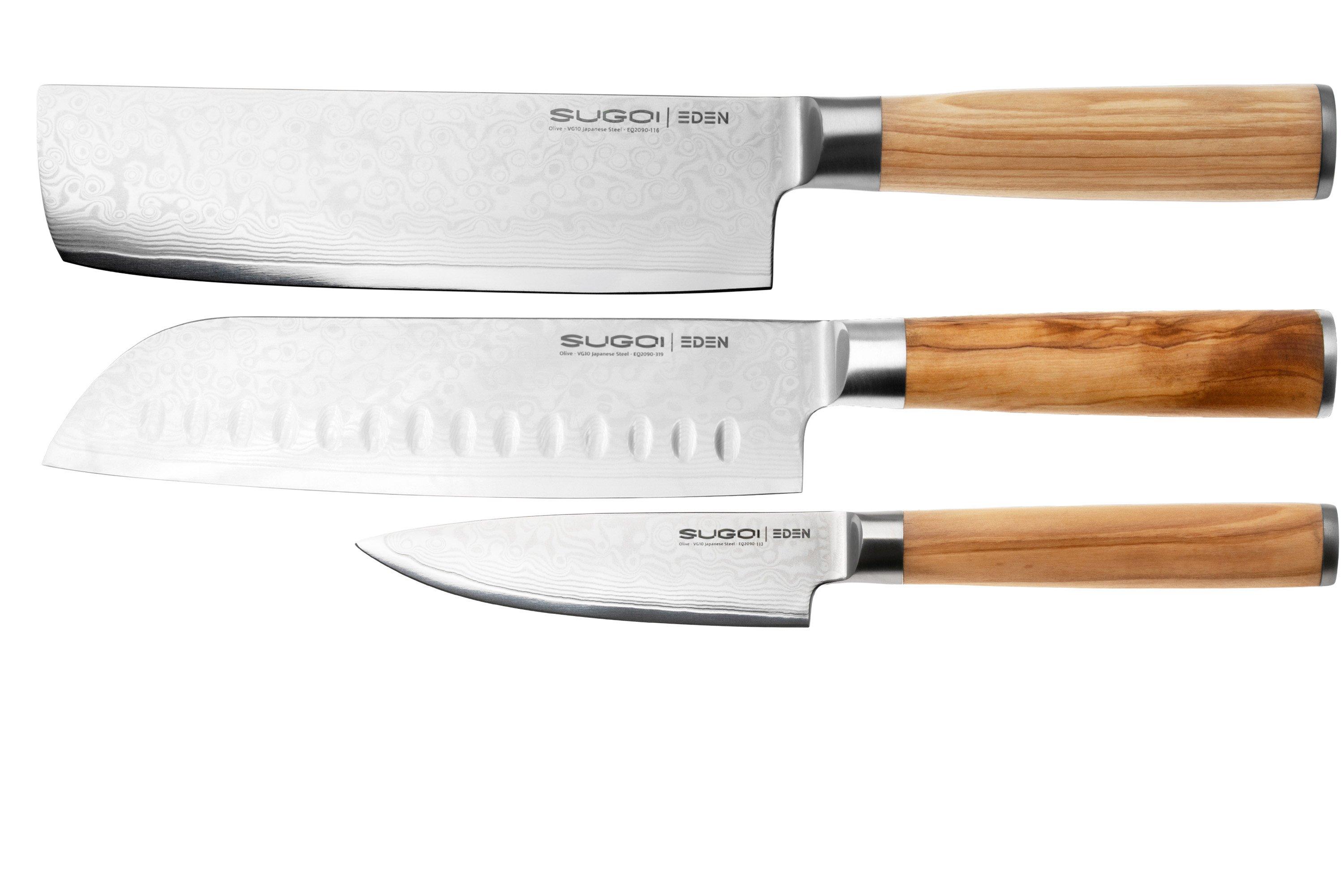 Eden Sugoi Olive 3-piece knife set, santoku, nakiri and paring knife ...
