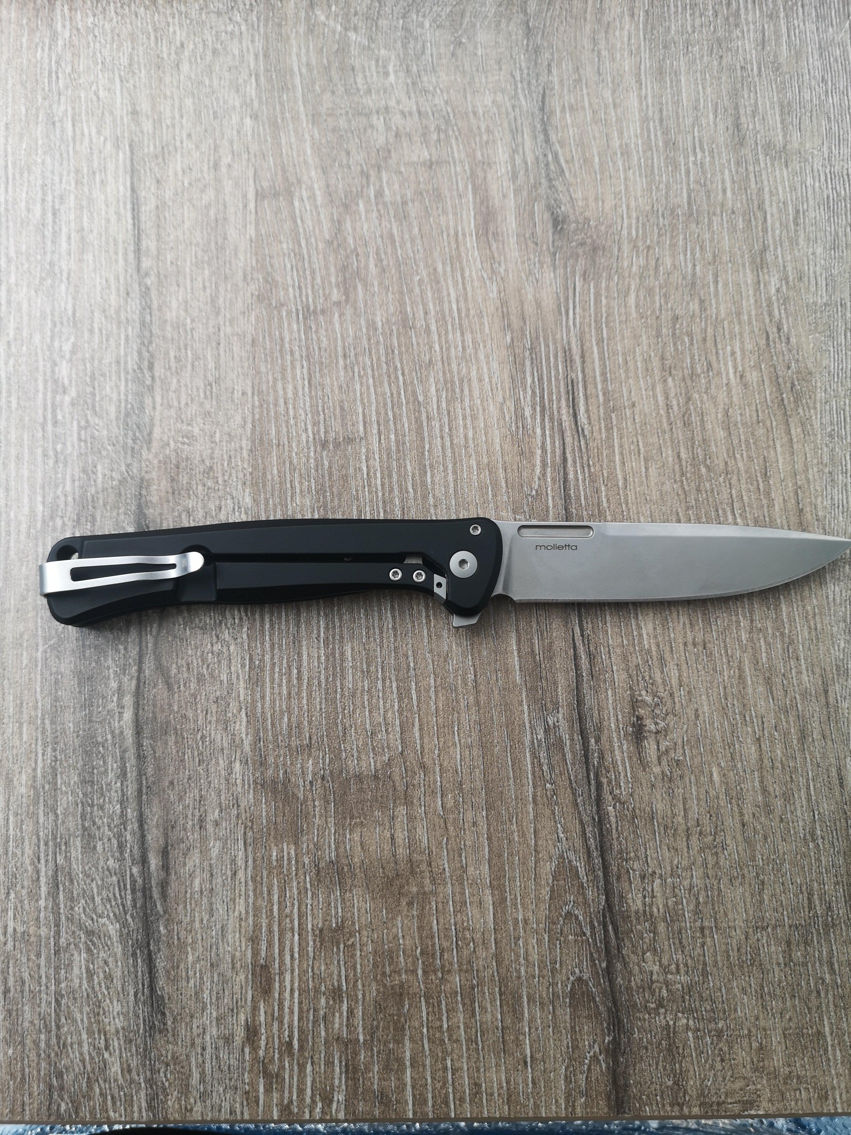 LionSteel Skinny Solid SK01A BS Black Aluminium Black Canvas Micarta inlay, Stonewashed couteau ...