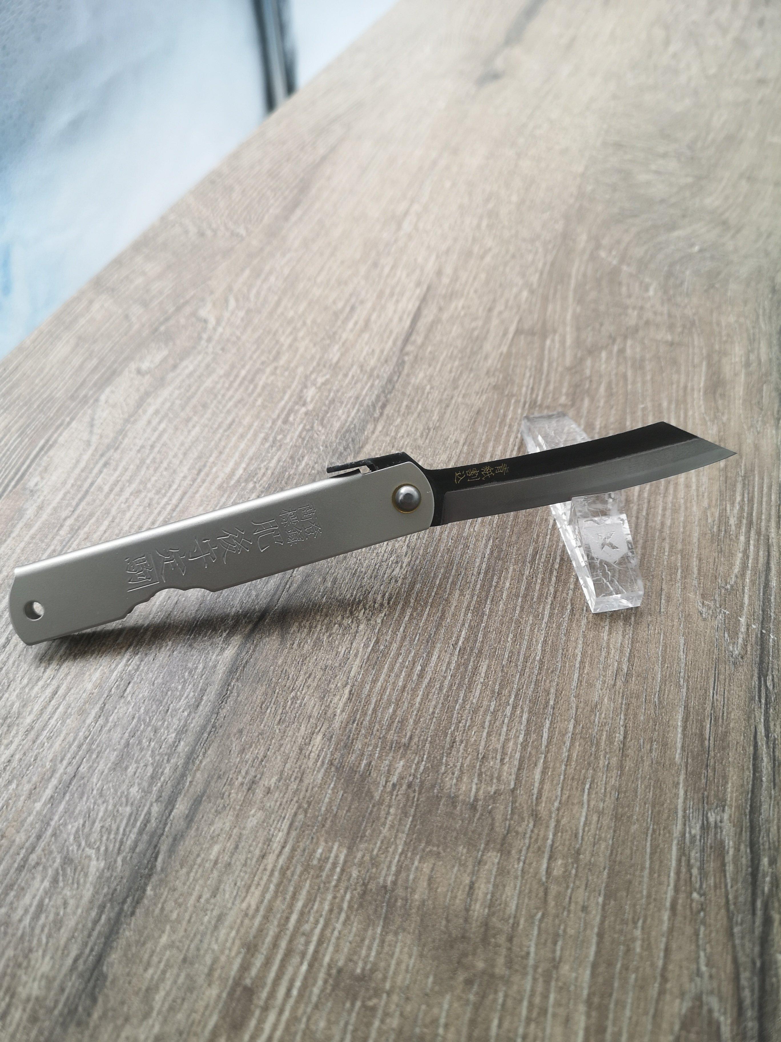 Higonokami pocket knife 7.3 cm HIGOC10B, Blue paper steel, Silver Matte ...