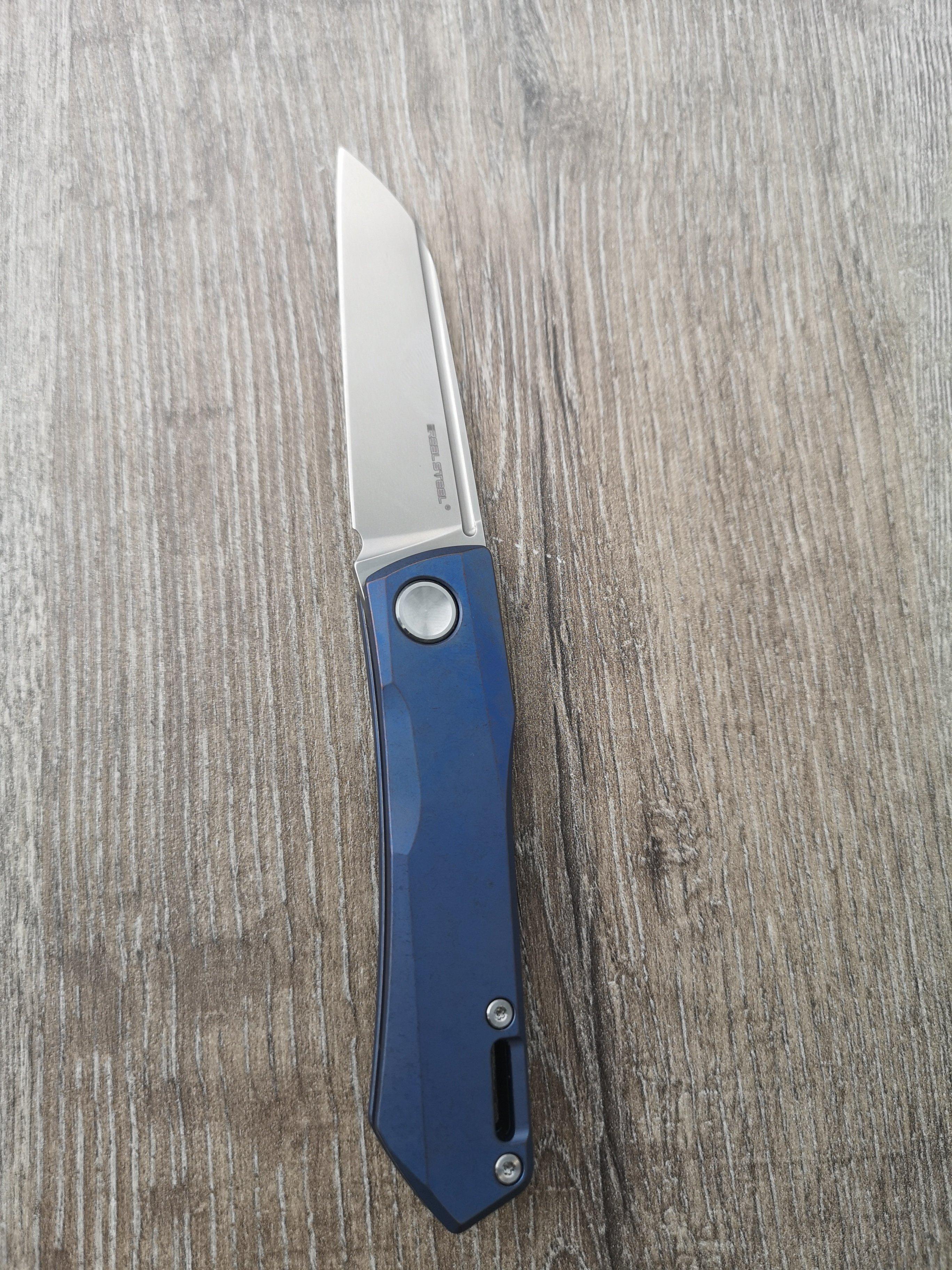 Real Steel Solis 7066SB Stonewashed N690 Sheepfoot, Slate Blue Titanium ...