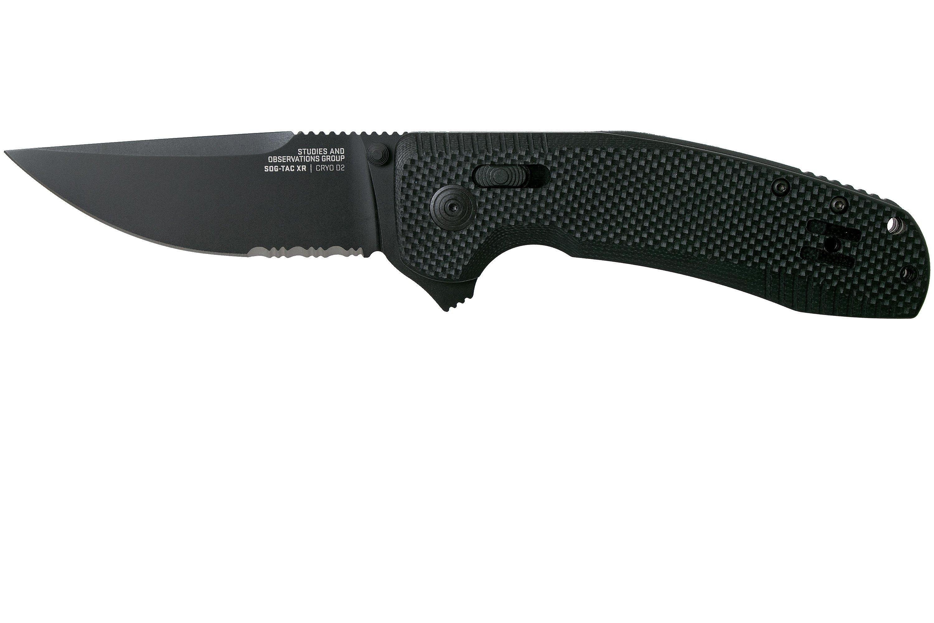 SOG SOG-TAC XR Blackout Serrated 12-38-03-57 pocket knife ...
