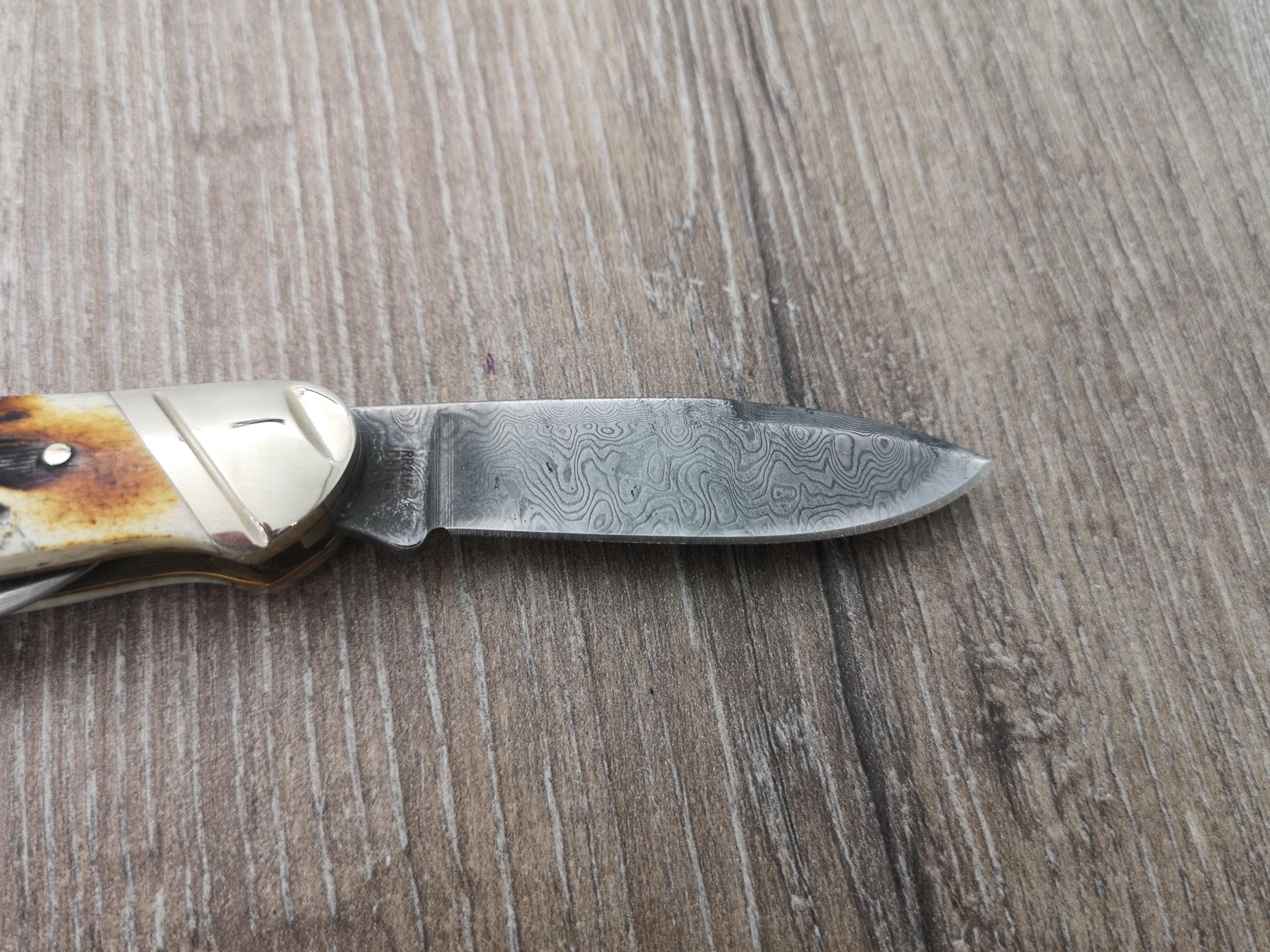 Rough Ryder Canoe Cinnamon Stag RR2156 Damascus slipjoint zakmes ...