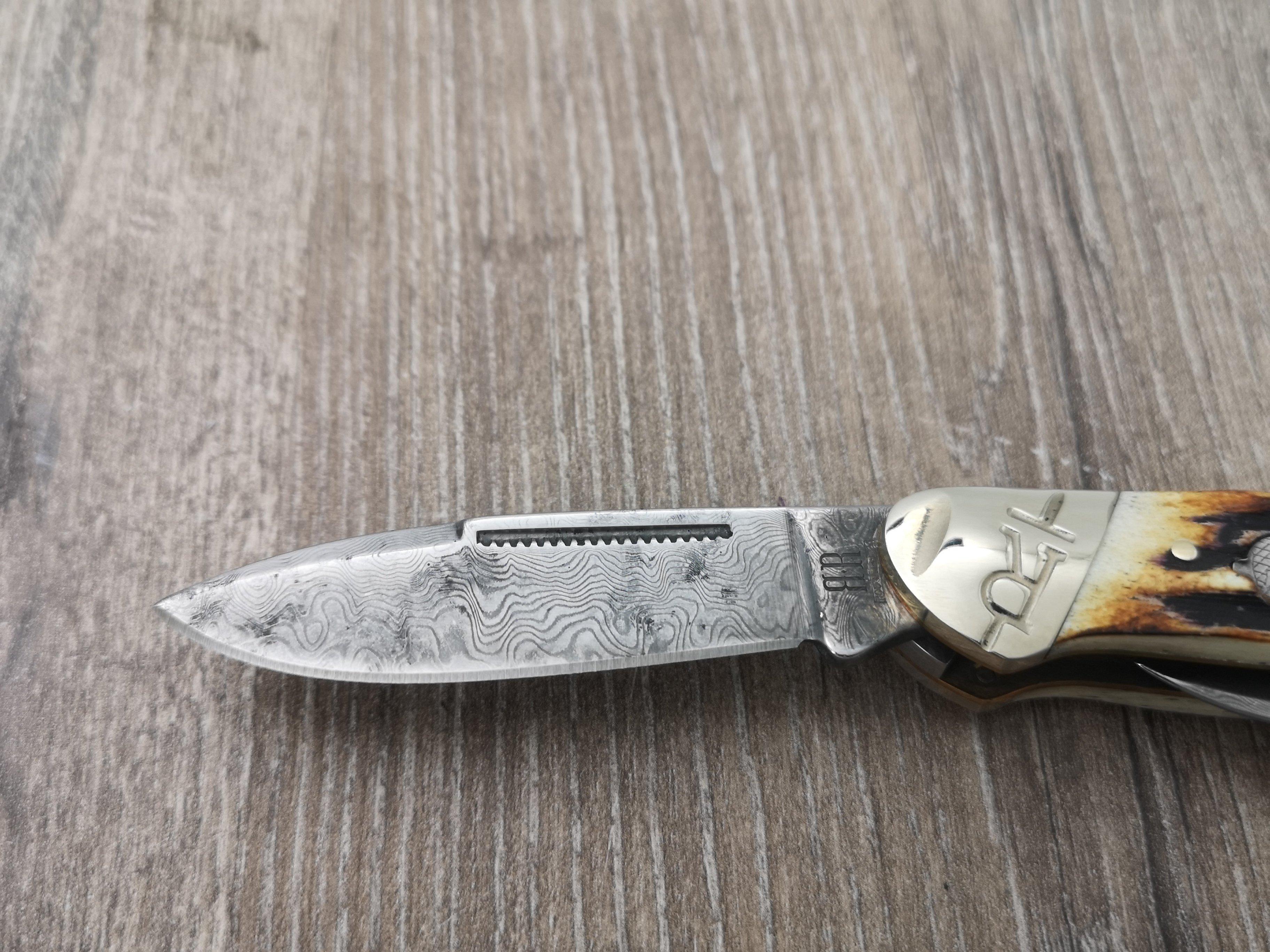 Rough Ryder Canoe Cinnamon Stag RR2156 Damascus slipjoint zakmes ...