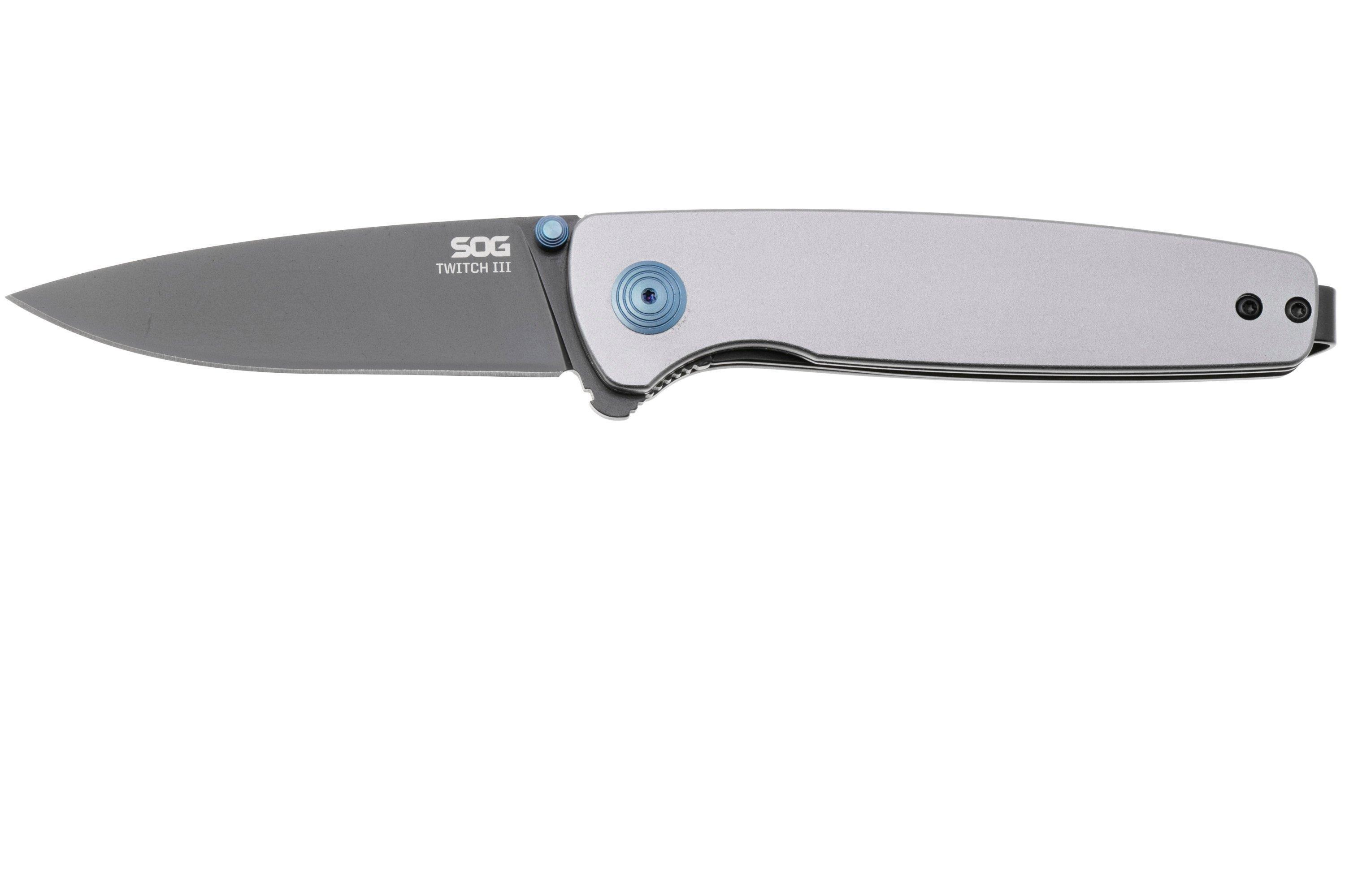 SOG Twitch III 11-15-03-43, Black 154CM, Gunmetal Gray Aluminum, Blue ...