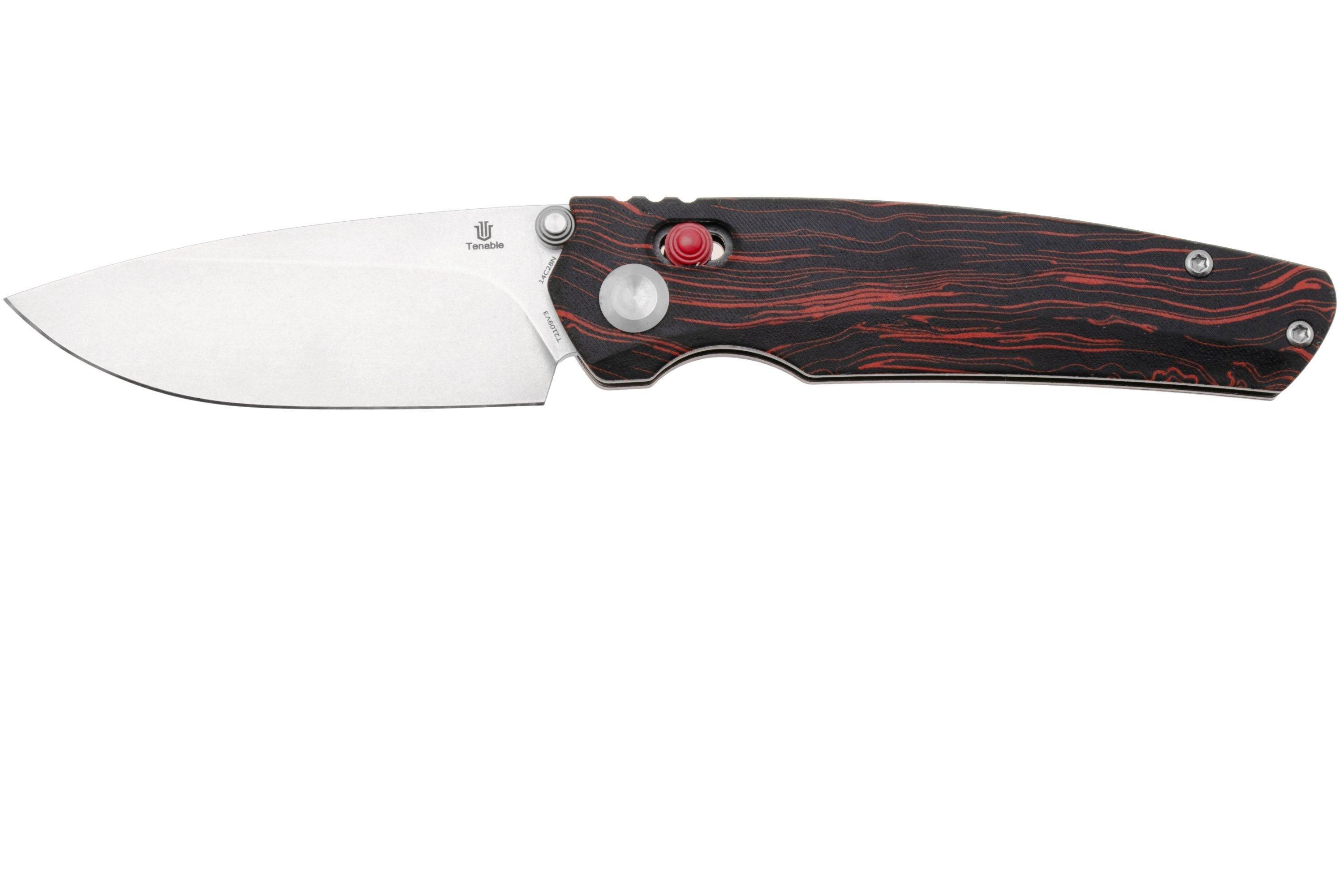 Tenable Knives Raven T2109V3 Stonewashed 14C28N, Red Black G-Mascus ...