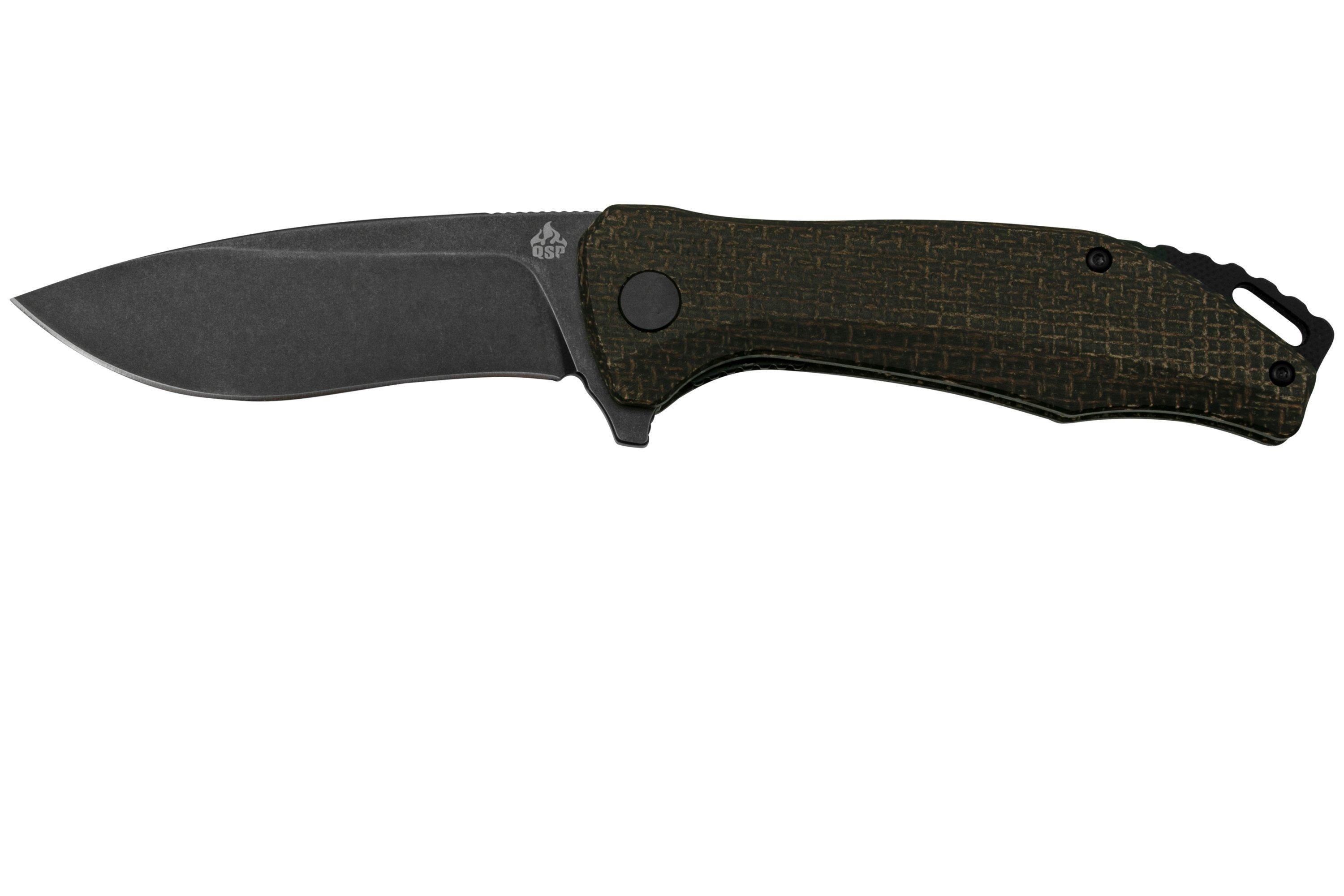 QSP Knife Raven QS122-D2 Rough Brown Micarta, Black D2, pocket knife ...