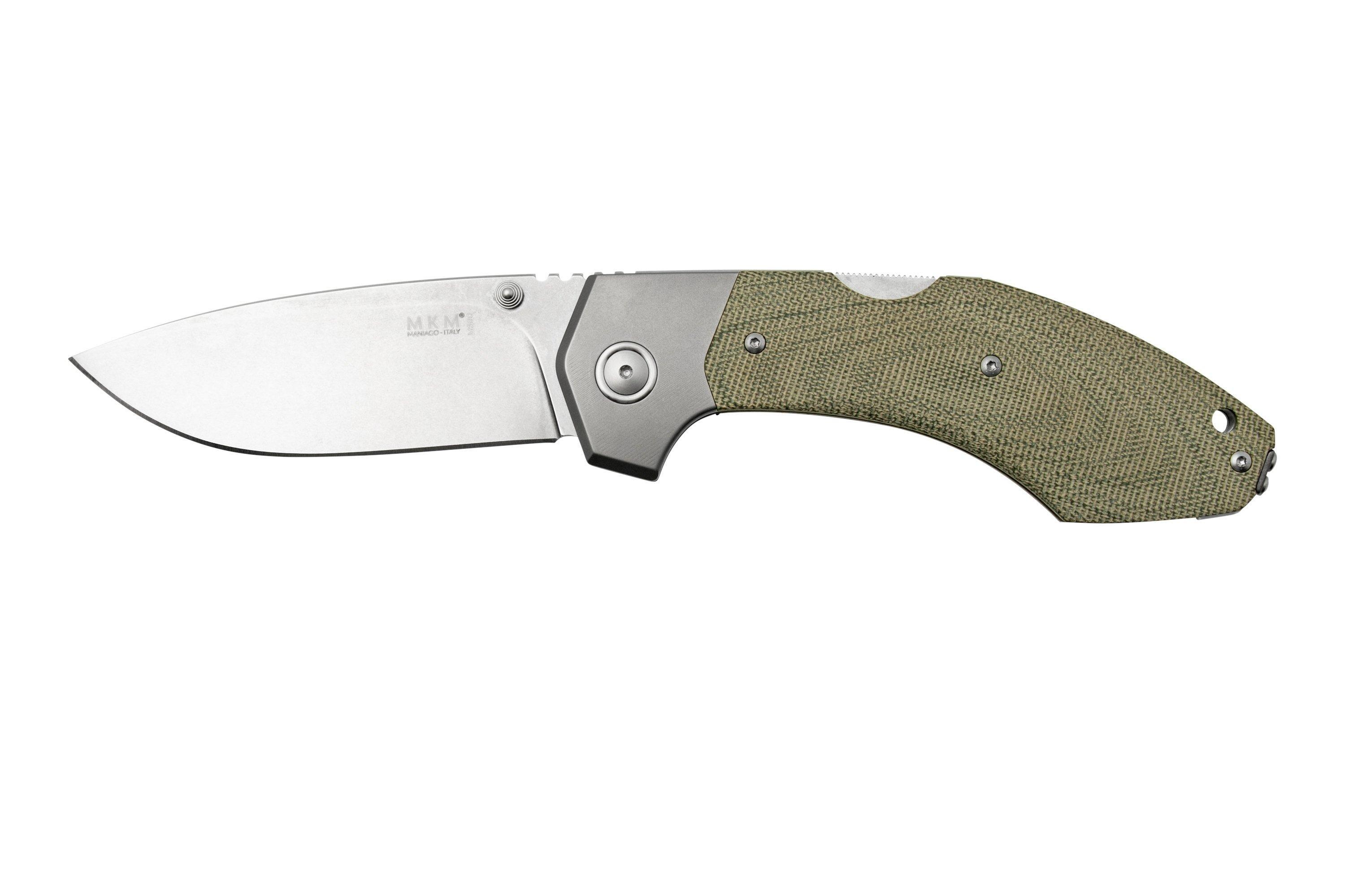 MKM Hero Stonewashed, Green Canvas Micarta, Titanium Bolsters, couteau ...