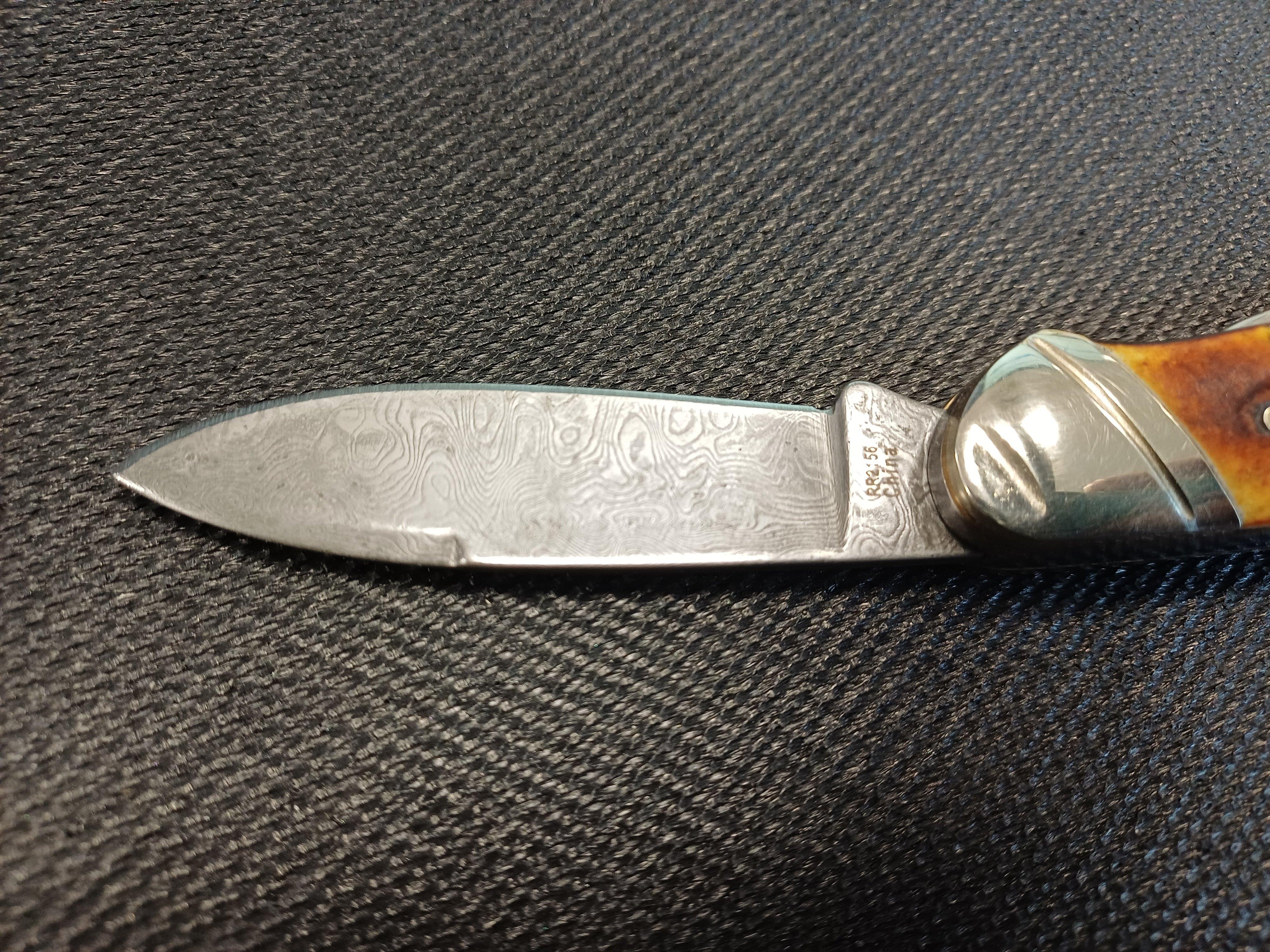 Rough Ryder Canoe Cinnamon Stag RR2156 Damascus slipjoint pocket knife ...