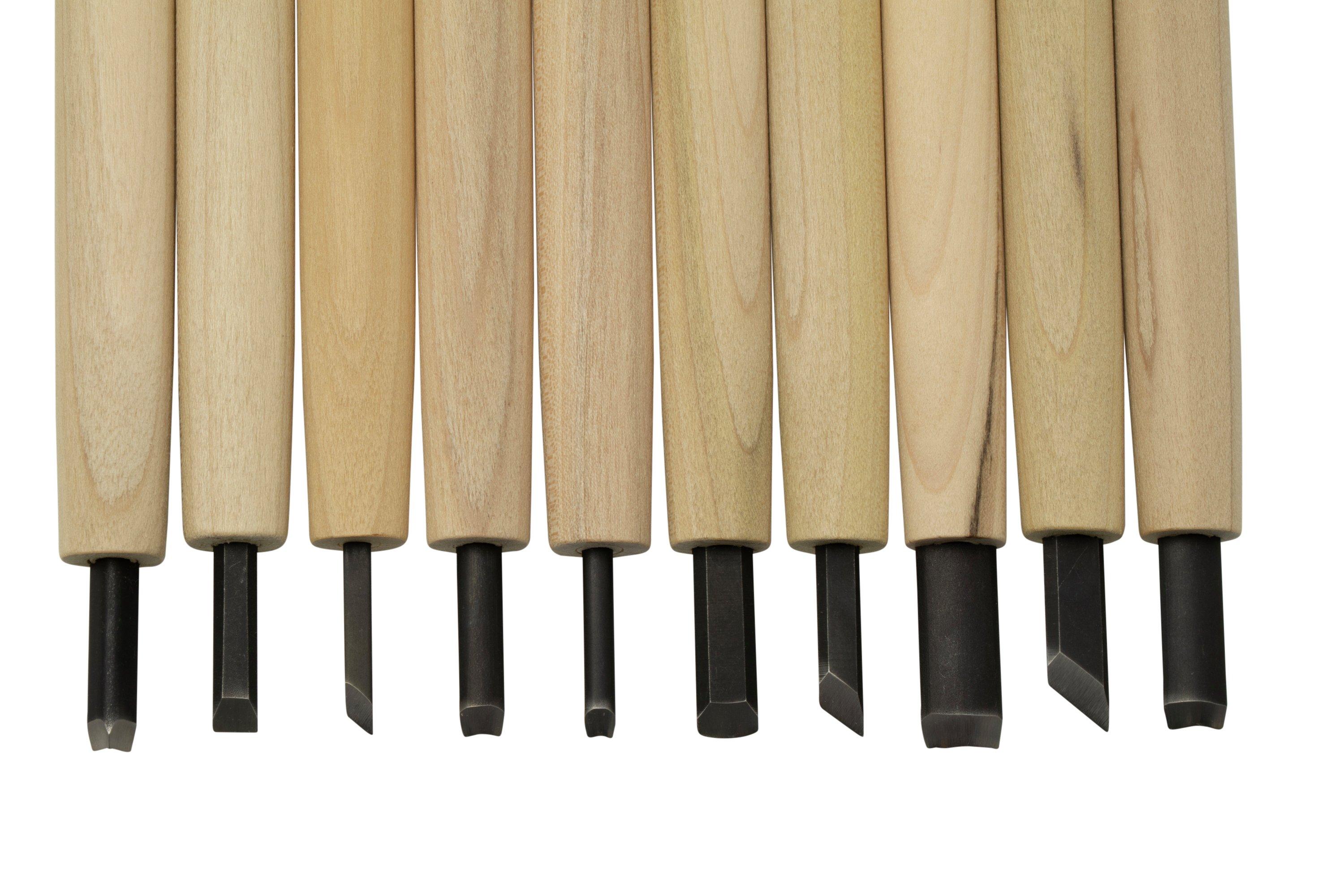 Yoshiharu W-10 Mitomoto Japanese wood carving knives, set of 10 in ...