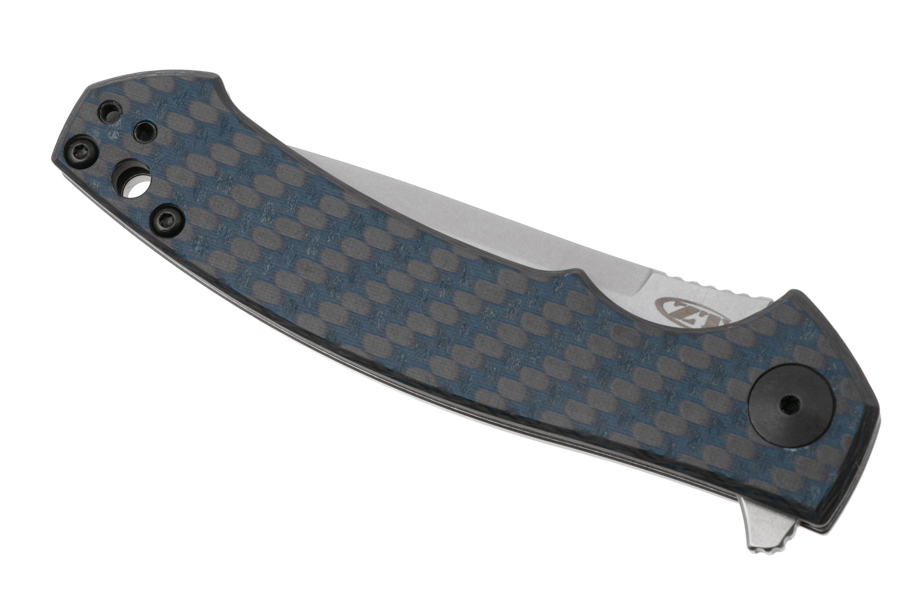 Zero Tolerance Sinkevich 0450BLUCF, Stonewashed MagnaCut, Black/Blue Carbon Fiber pocket knife ...