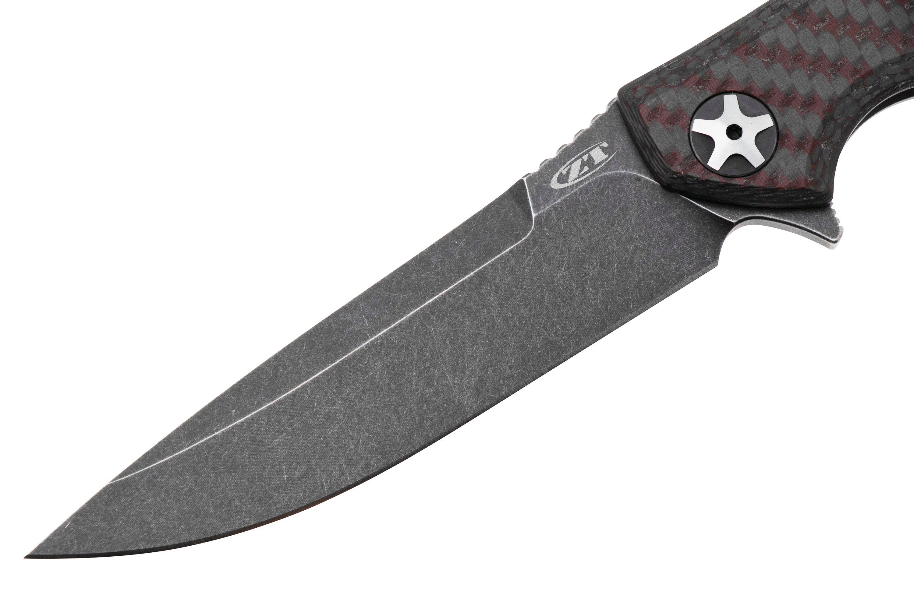 Zero Tolerance 0452RDBW Blackwashed CPM S35VN, Red Carbon Fiber ...