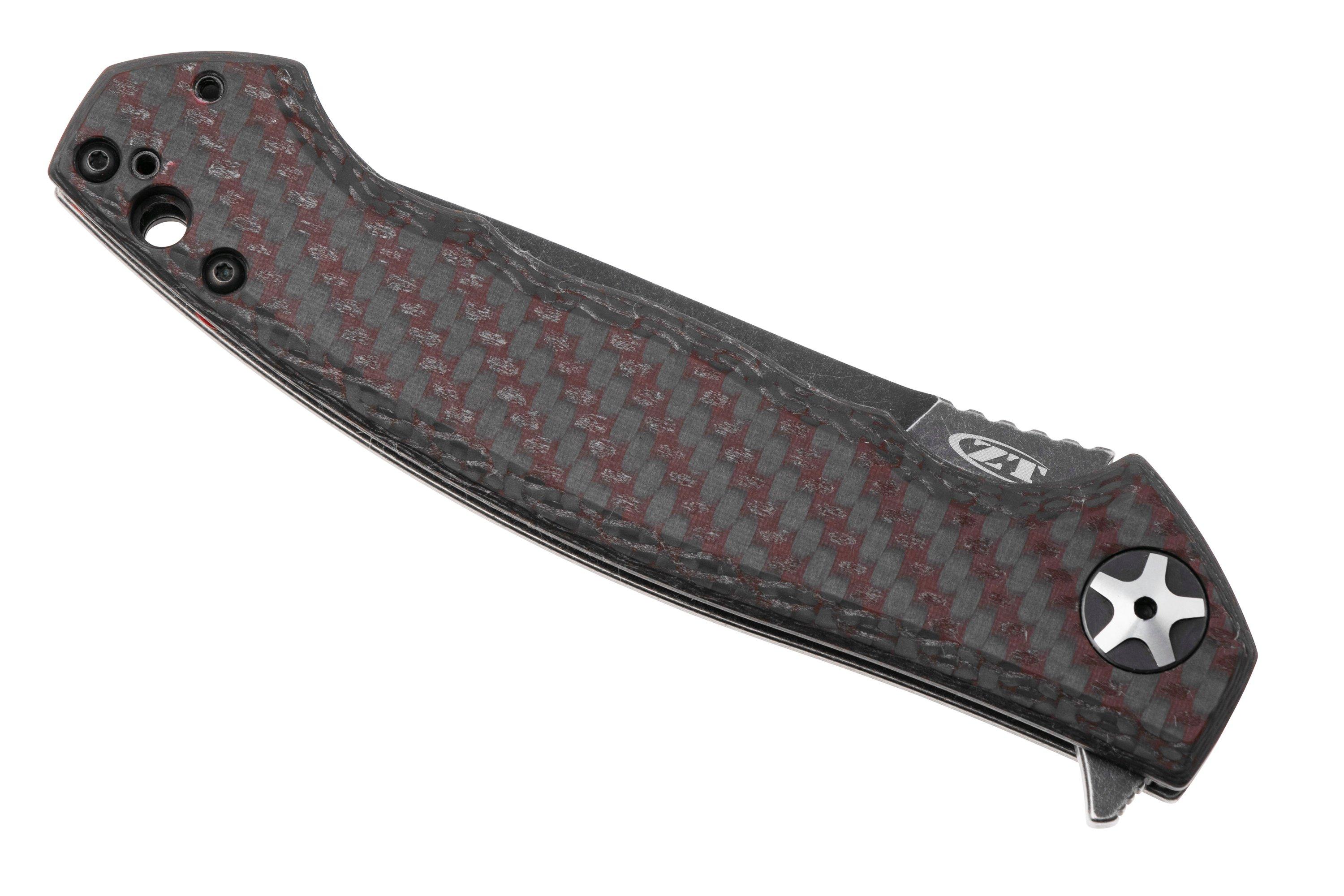 Zero Tolerance 0452RDBW Blackwashed CPM S35VN, Red Carbon Fiber ...